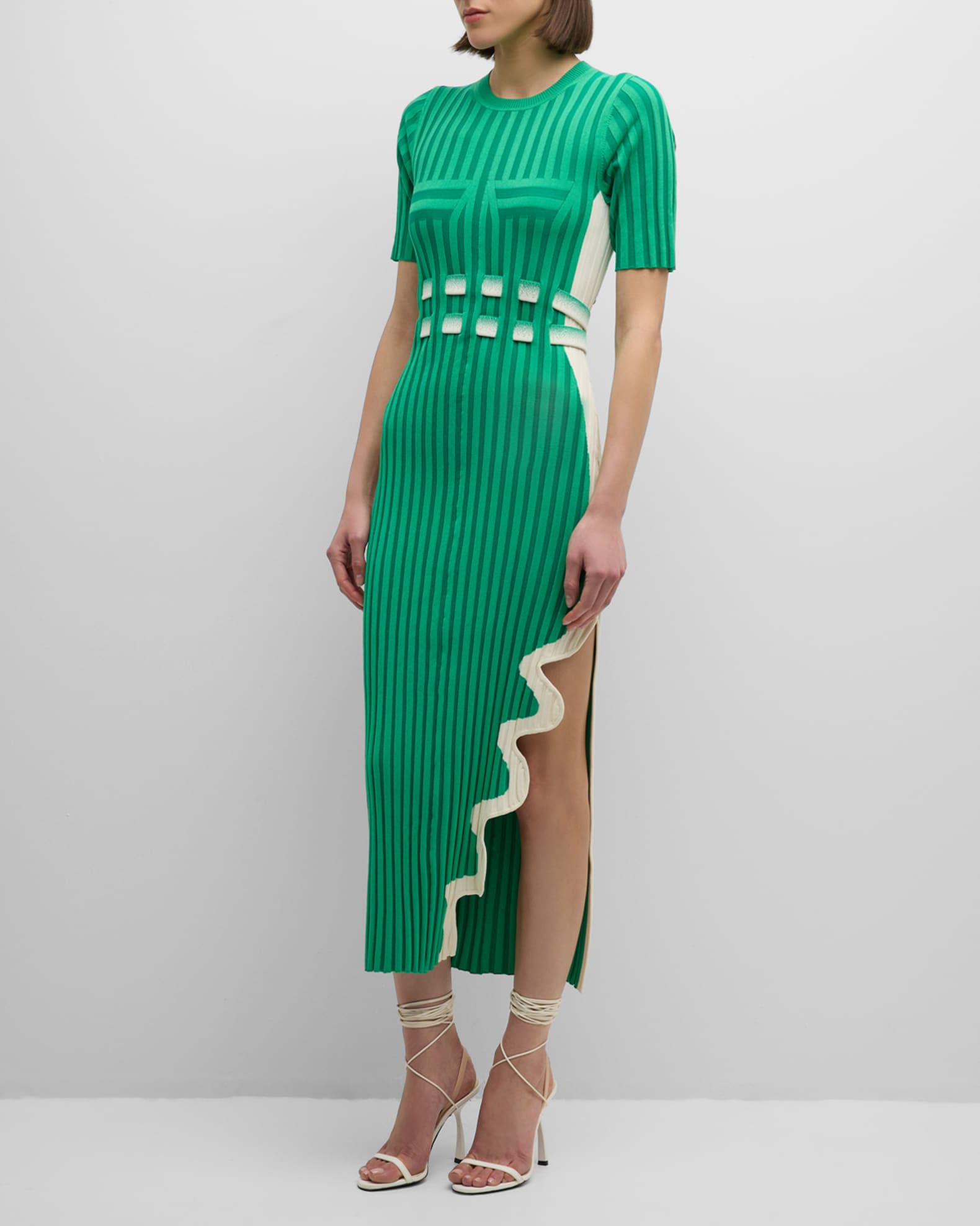 PH5 Jodie Two-Tone Wavy Side-Slit Midi Dress | Neiman Marcus