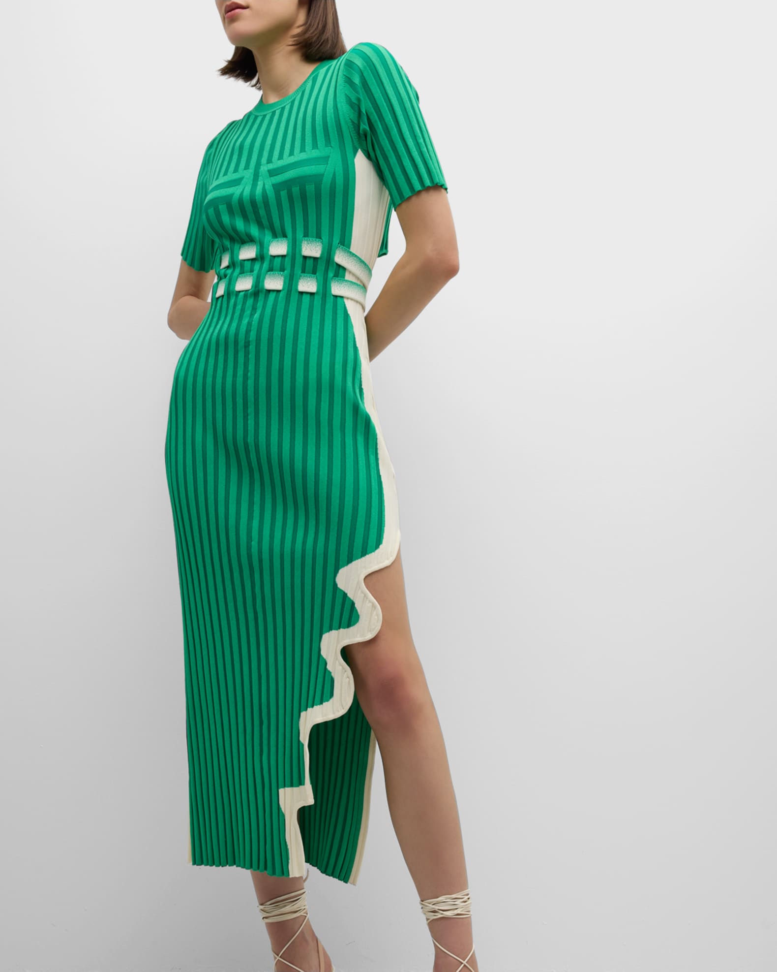 PH5 Jodie Two-Tone Wavy Side-Slit Midi Dress | Neiman Marcus