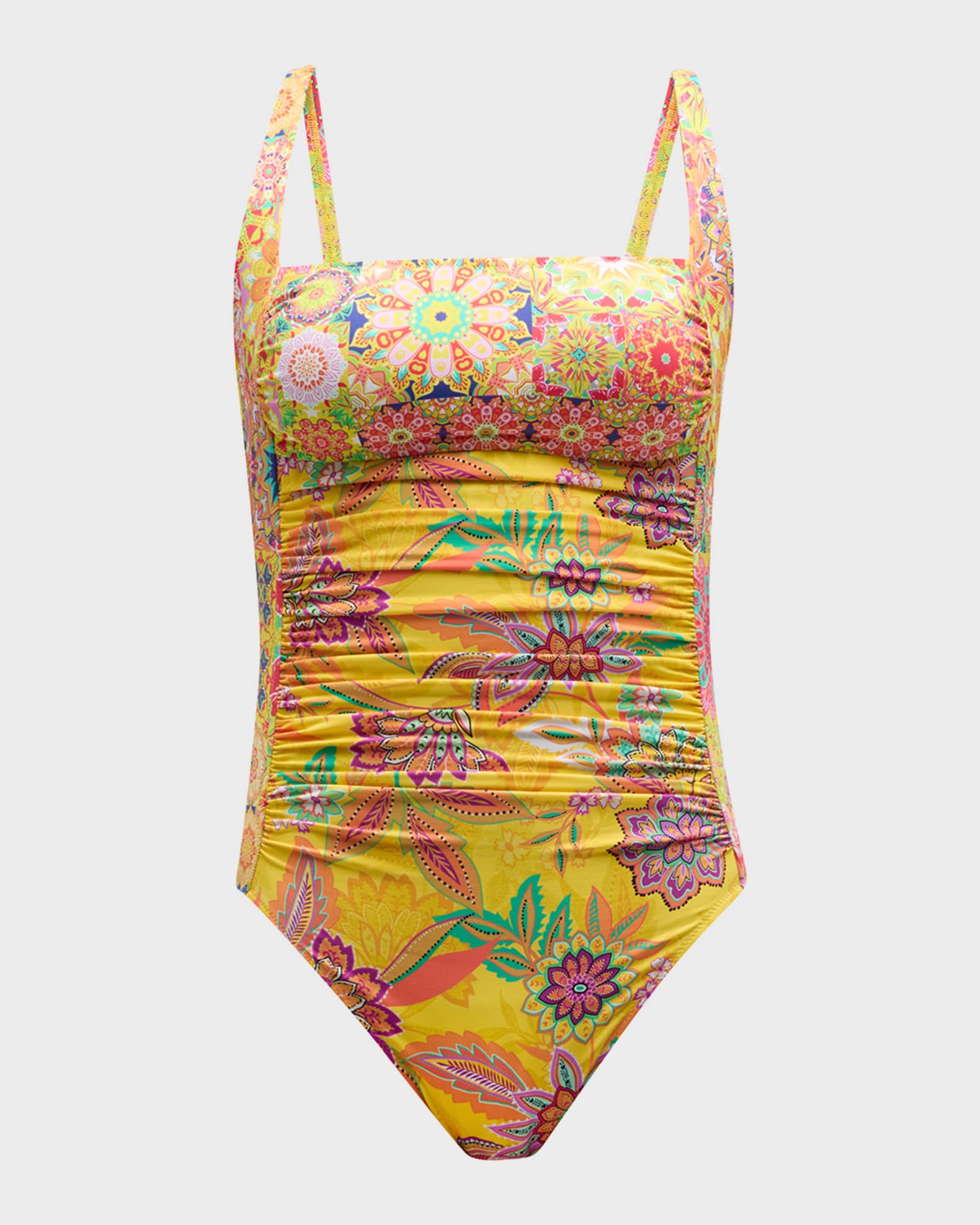 Johnny Was Sunshine And Kaleida Ruched One Piece Swimsuit Neiman Marcus