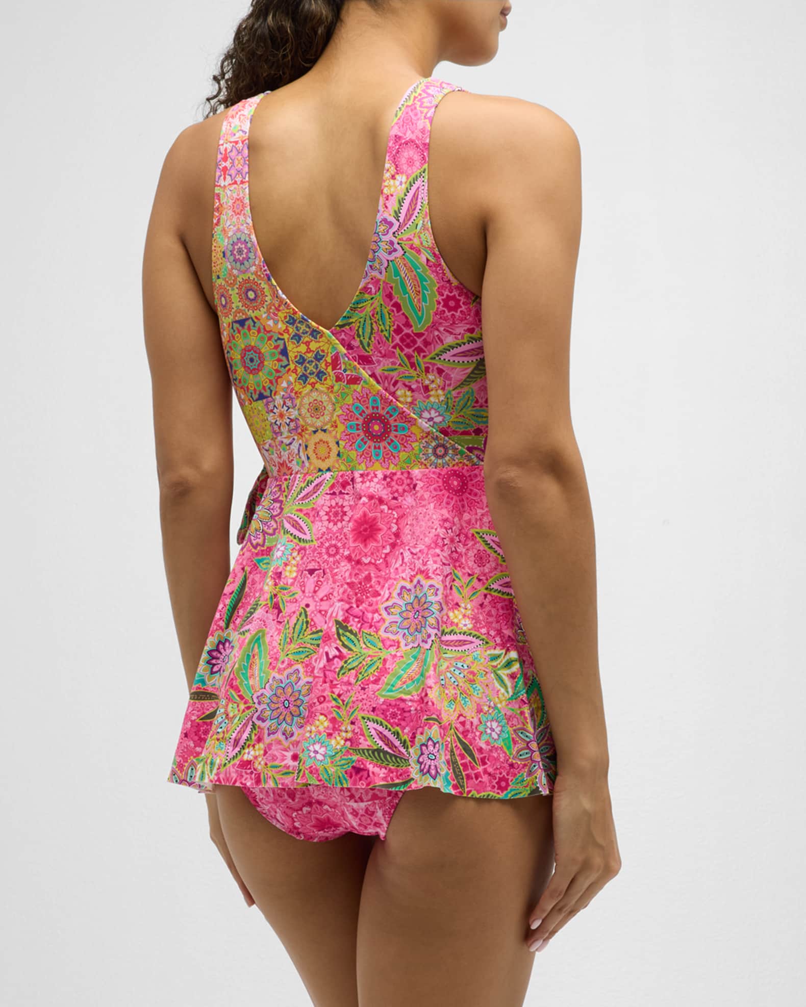 Johnny Was Flamingo And Kaleida Wrap Skirted One Piece Swimsuit