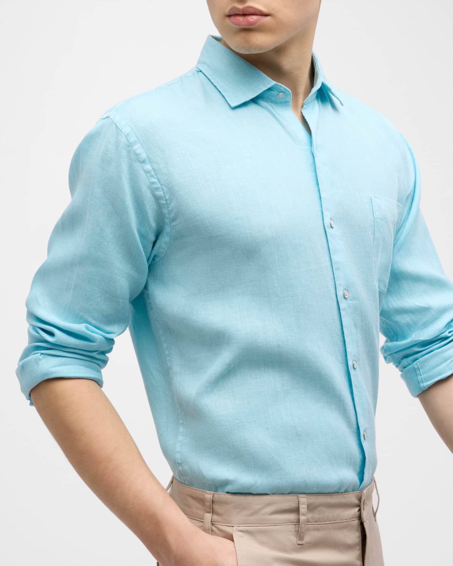 Peter Millar Men's Coastal Garment-Dyed Linen Sport Shirt | Neiman Marcus