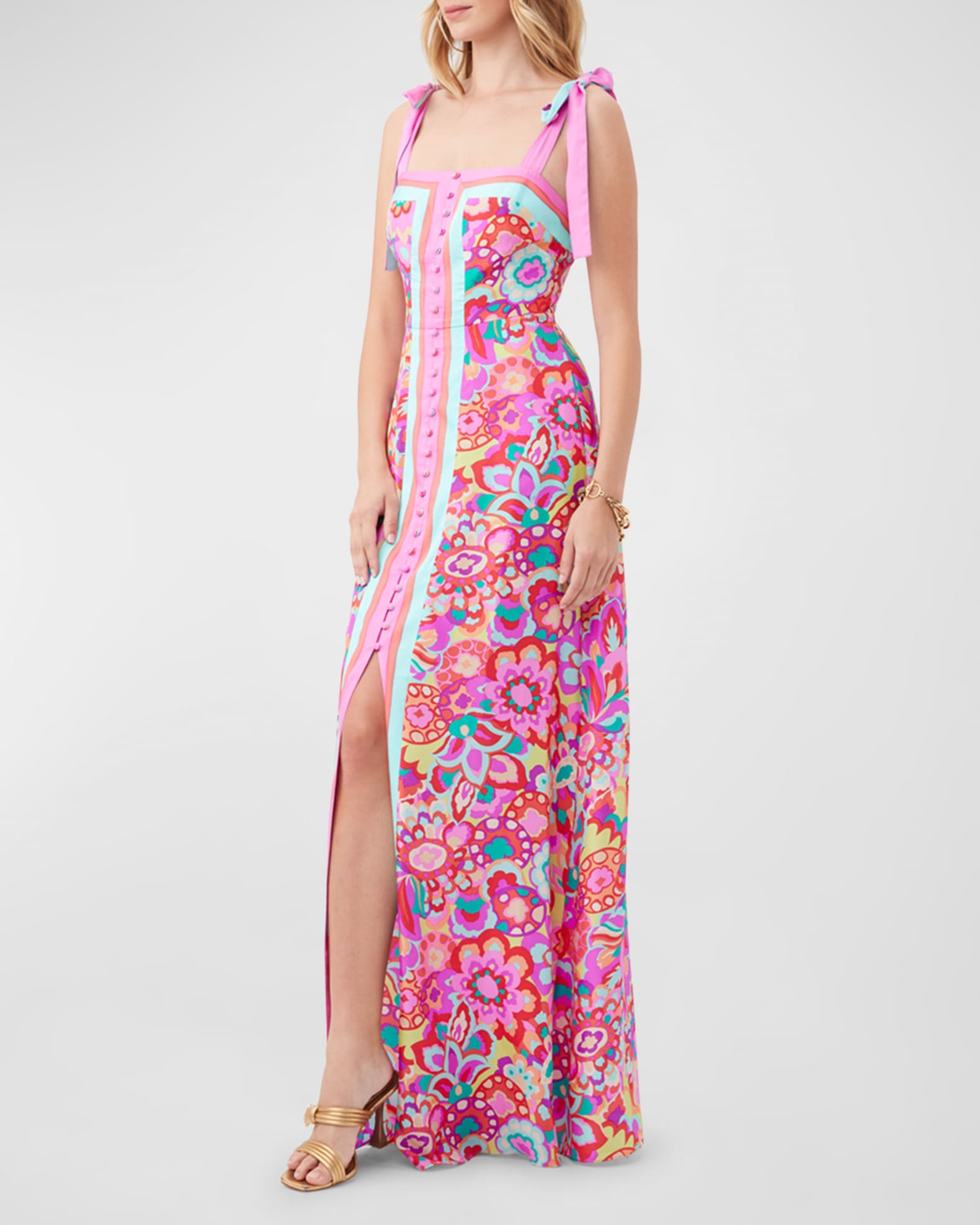 Trina Turk Cami Floral-Print Button-Front Maxi Dress | Neiman Marcus