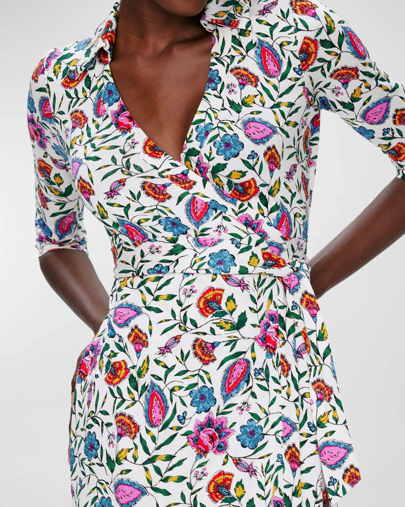 Diane von Furstenberg Abigail Floral-Print Midi Wrap Dress | Neiman Marcus
