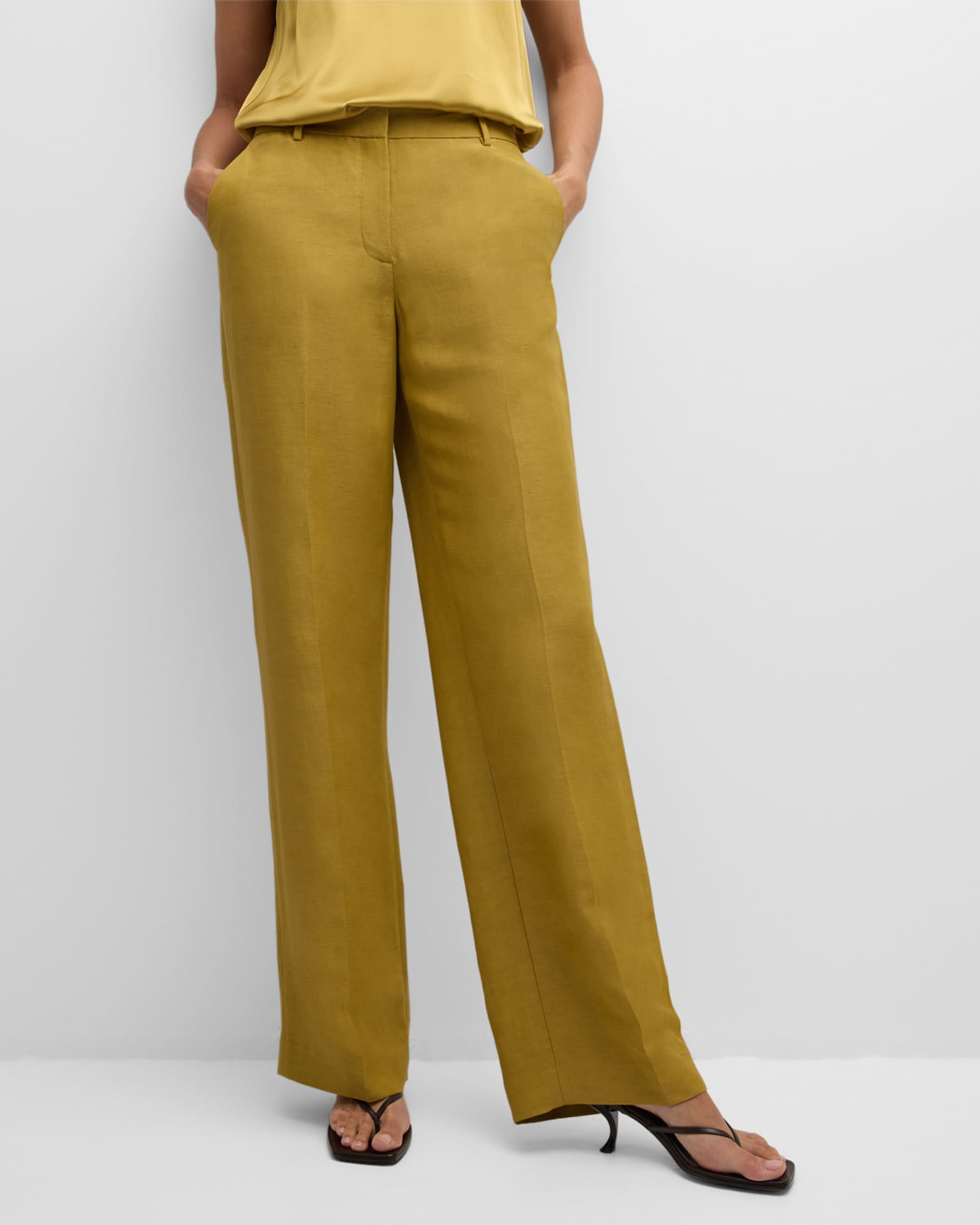 Lafayette 148 New York Gates High-Rise Straight-Leg Linen-Blend Pants ...