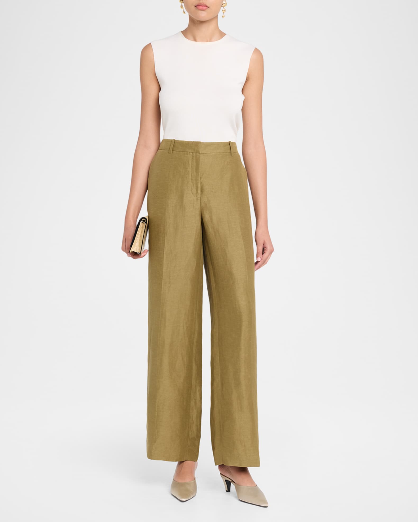Lafayette 148 New York Gates High-Rise Straight-Leg Linen-Blend Pants ...