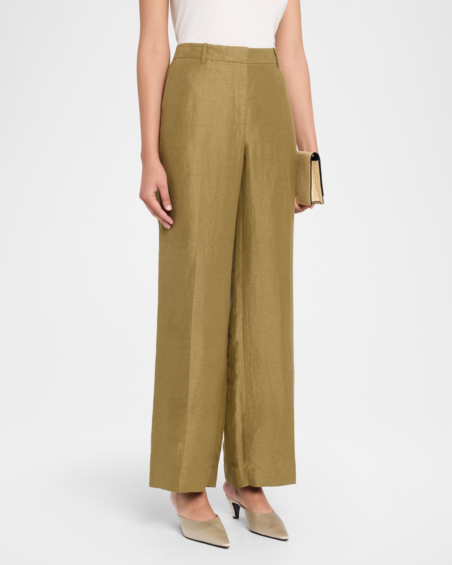 Lafayette 148 New York Gates High-Rise Straight-Leg Linen-Blend Pants ...