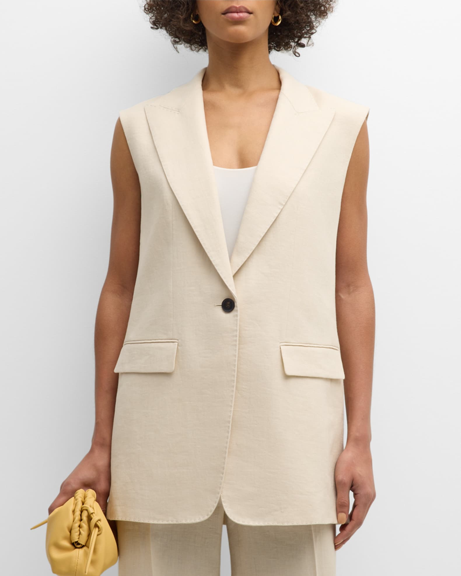 Lafayette 148 New York Single-Button Pick Stitch Vest | Neiman Marcus