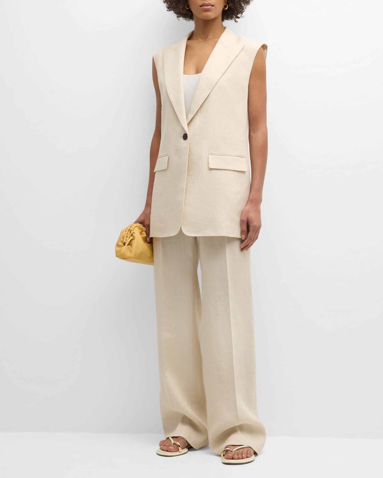 Lafayette 148 New York Single-Button Pick Stitch Vest | Neiman Marcus