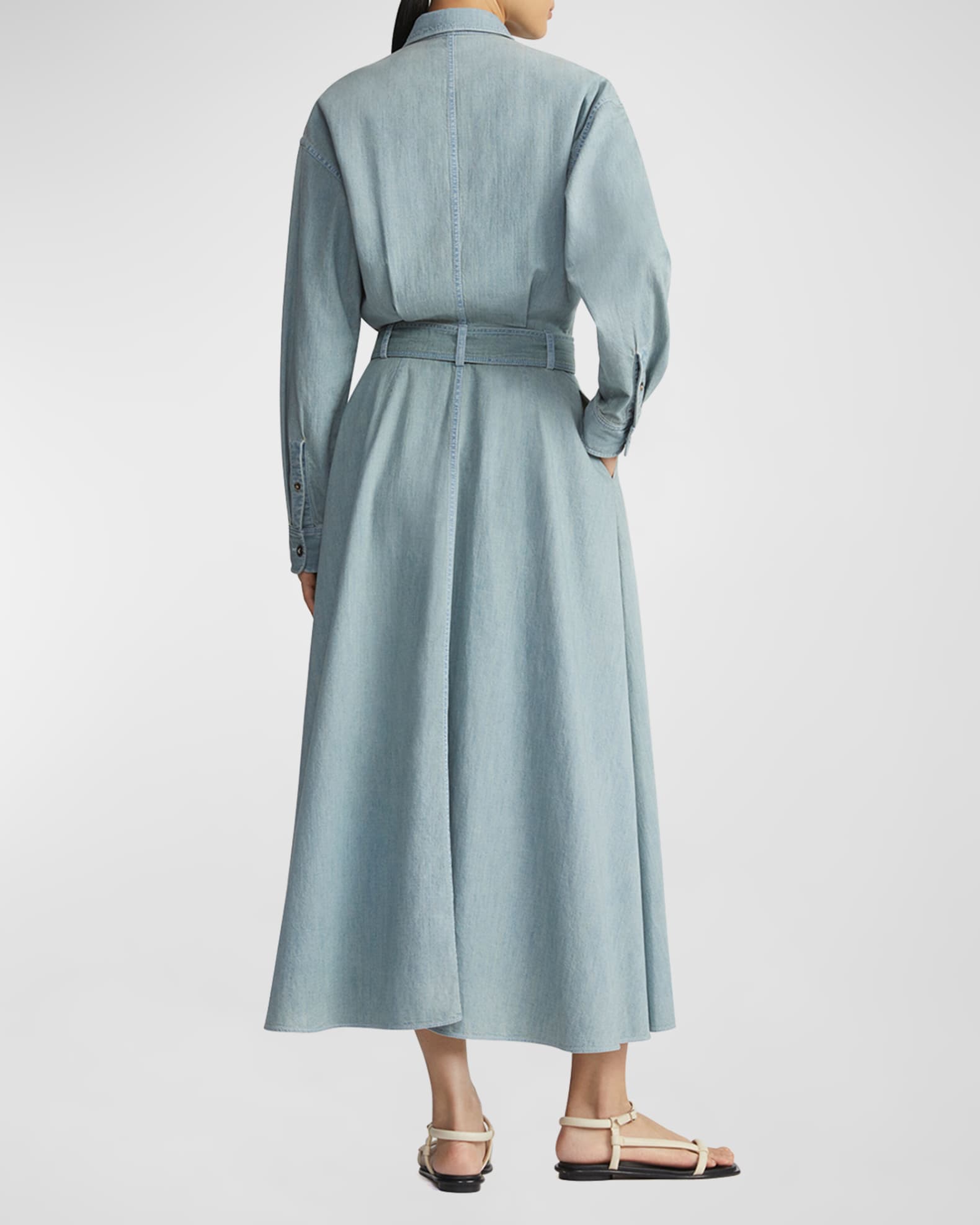 Lafayette 148 New York Belted A-Line Cotton Chambray Midi Shirtdress ...