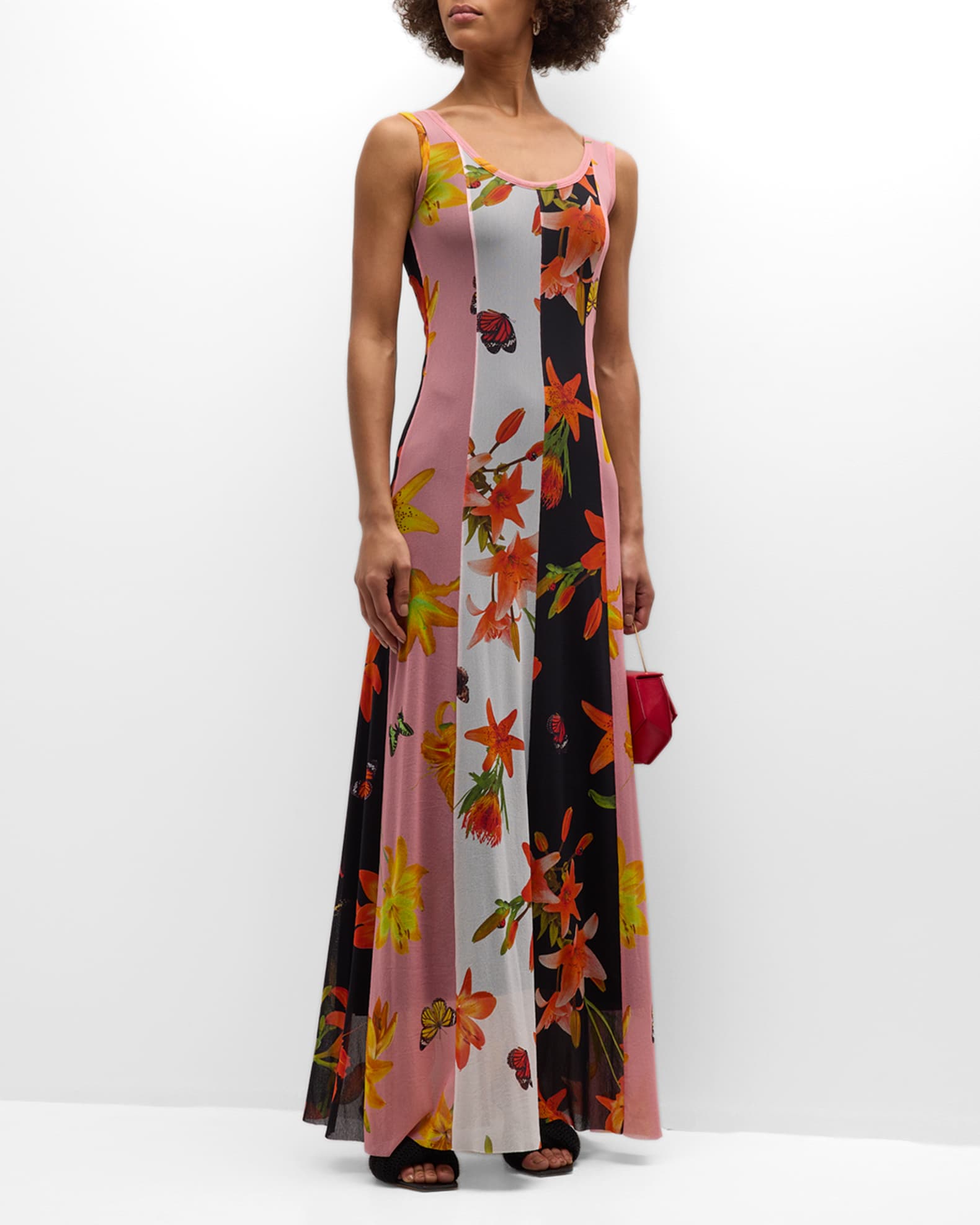 Fuzzi Colorblock Floral-Print Tulle Maxi Dress | Neiman Marcus