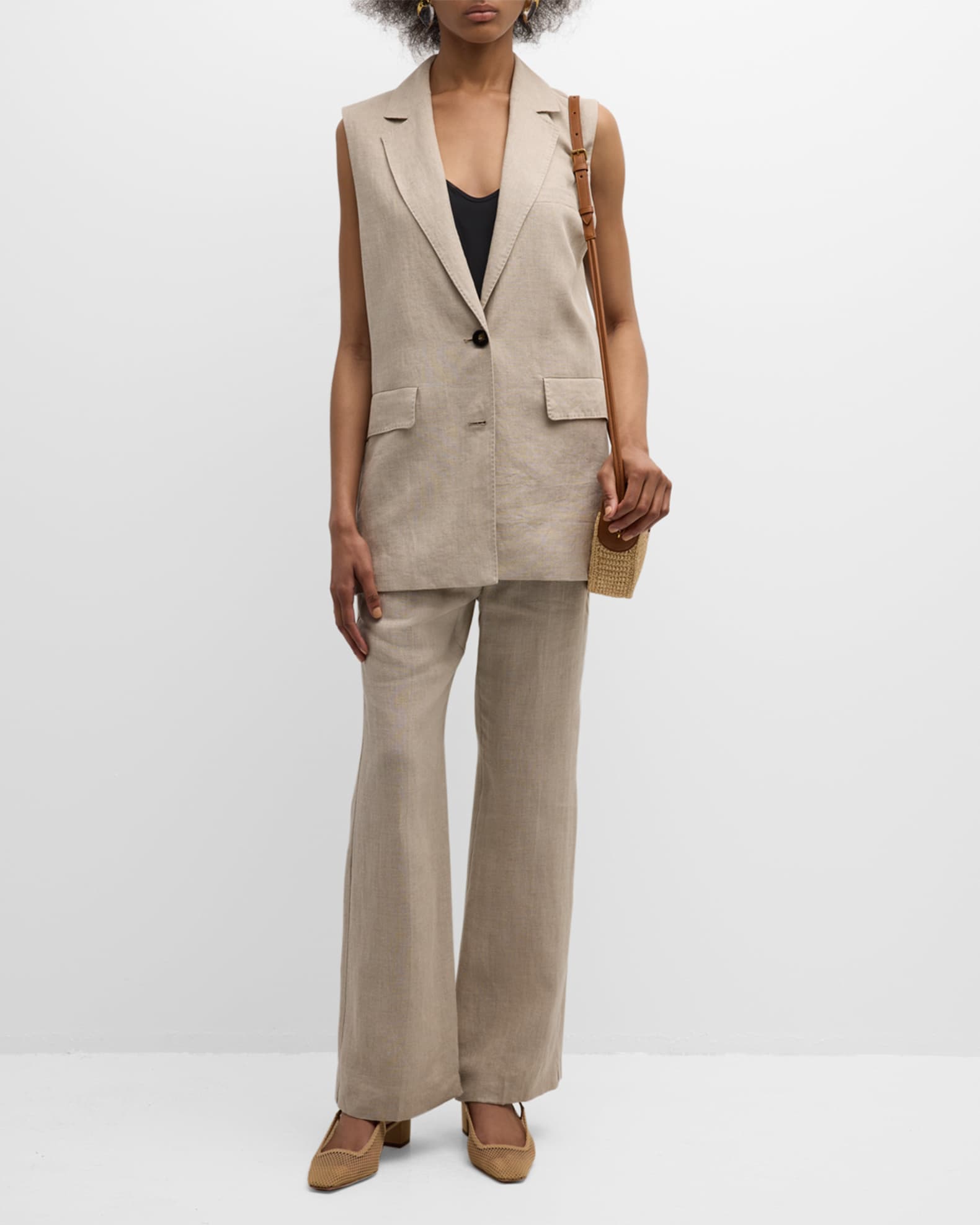 Marella Palk Single-Breasted Pick Stitch Vest | Neiman Marcus