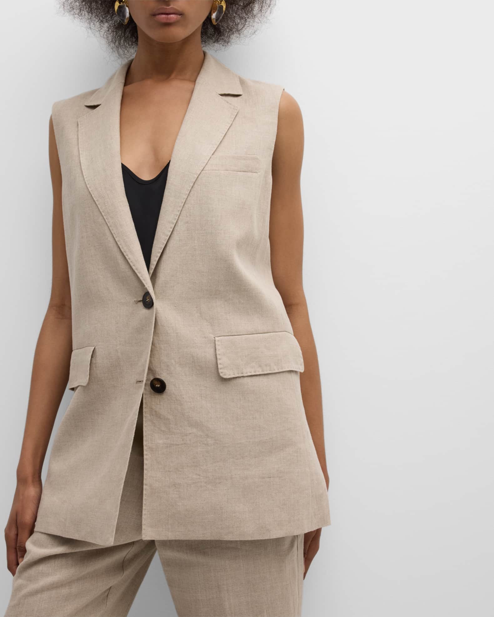 Marella Palk Single-Breasted Pick Stitch Vest | Neiman Marcus