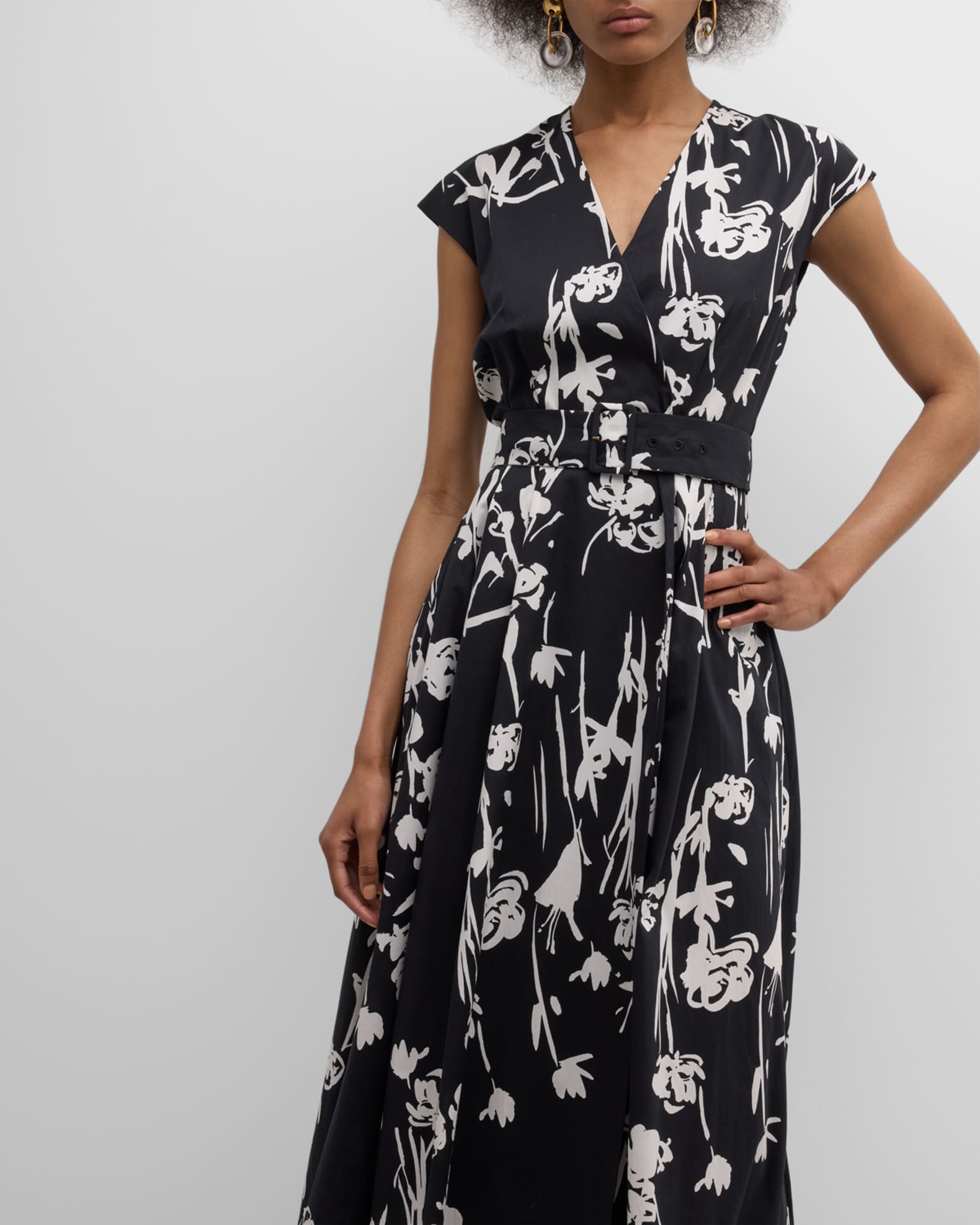Marella Taxi Belted Floral-Print Midi Wrap Dress | Neiman Marcus