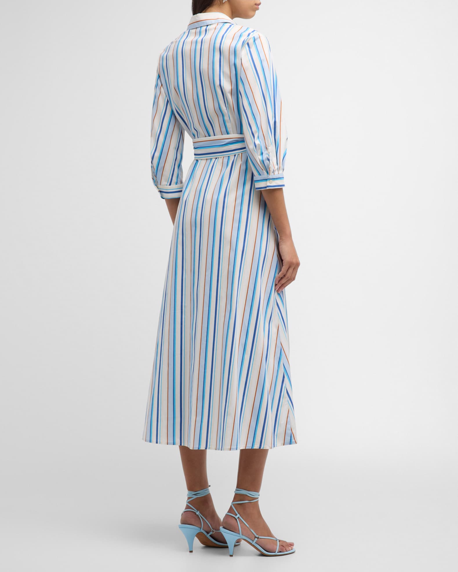 Marella Jutta Striped 3/4-Sleeve Midi Shirtdress | Neiman Marcus