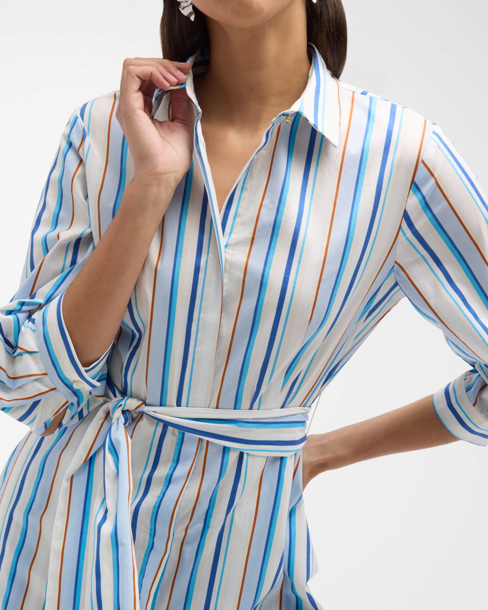 Marella Jutta Striped 3/4-Sleeve Midi Shirtdress | Neiman Marcus