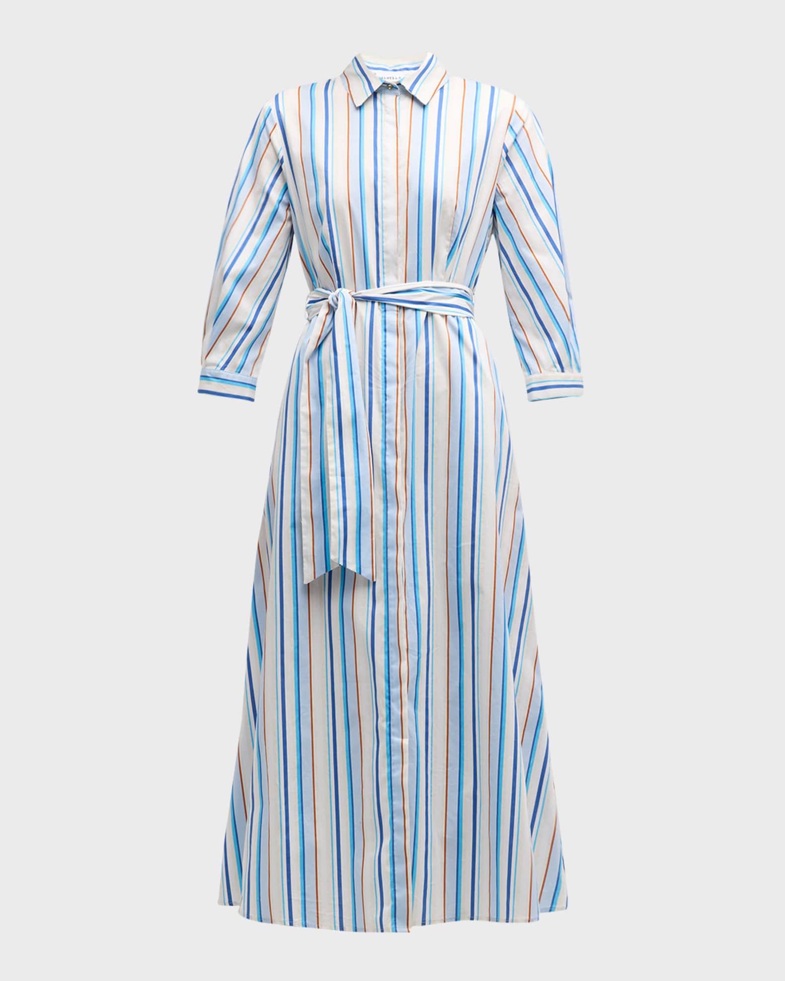 Marella Jutta Striped 3/4-Sleeve Midi Shirtdress | Neiman Marcus