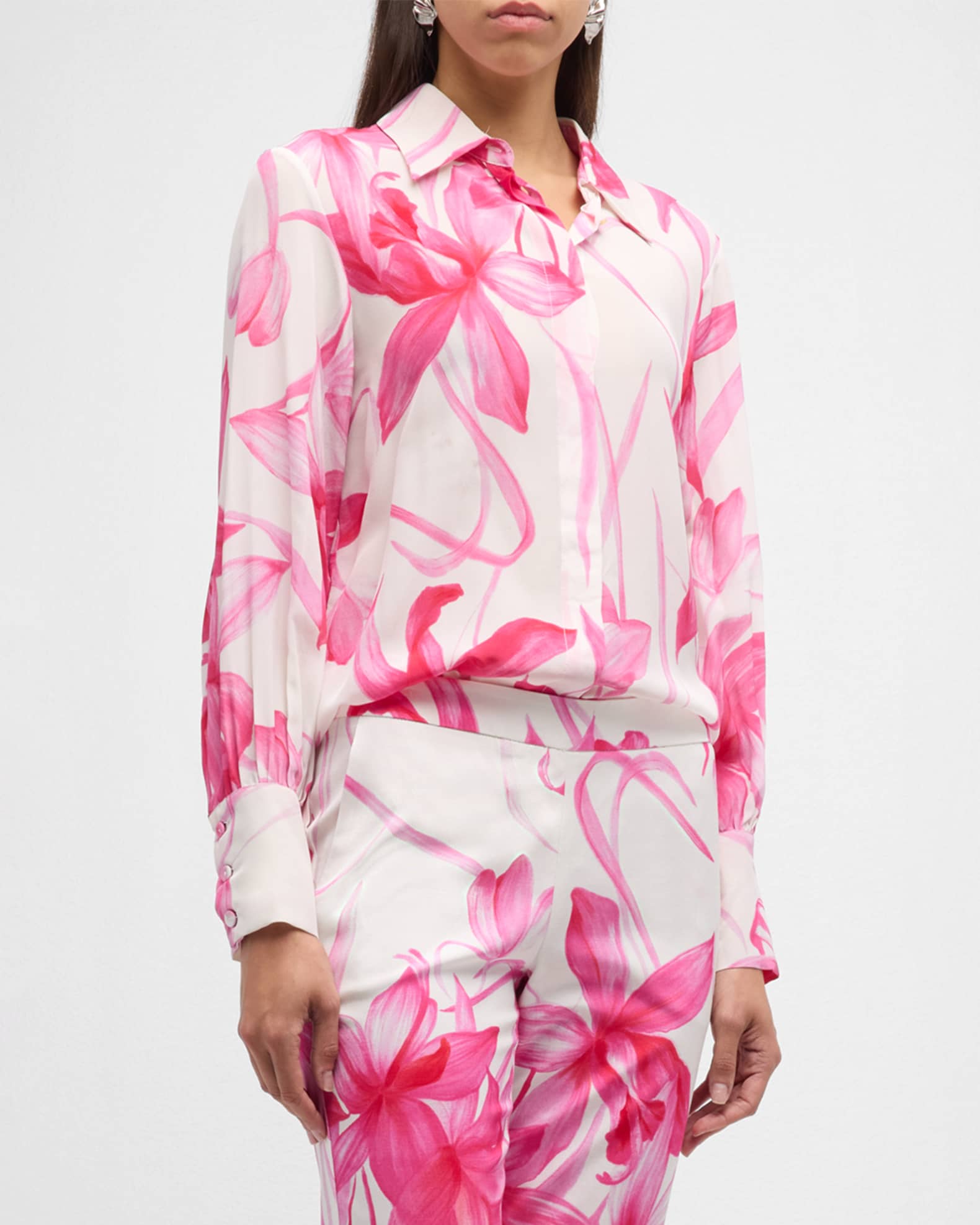 Marella Luisa Floral-Print Button-Down Silk Shirt | Neiman Marcus