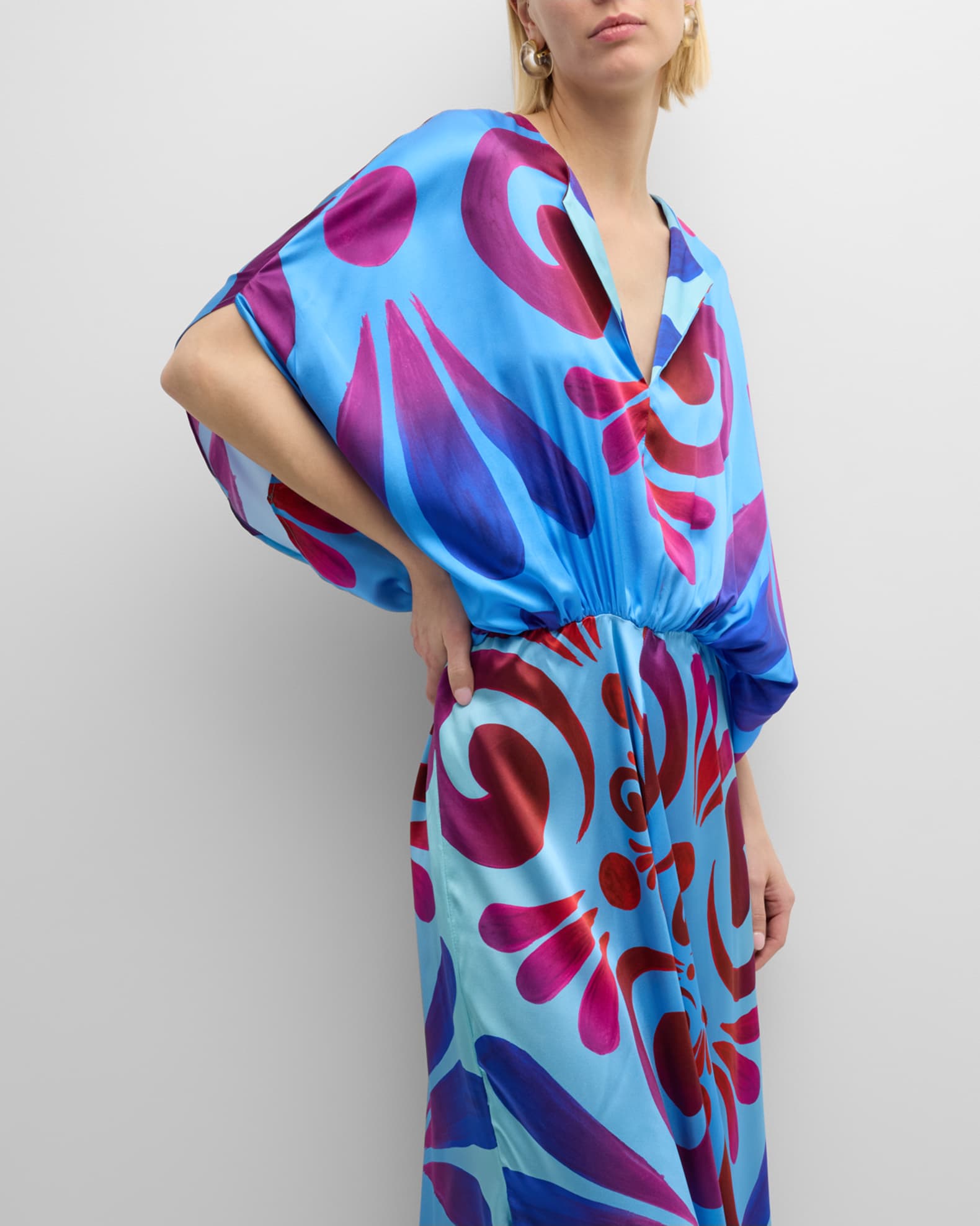 THEMIS Z Kallos Abstract-Print Blouson Maxi Dress | Neiman Marcus
