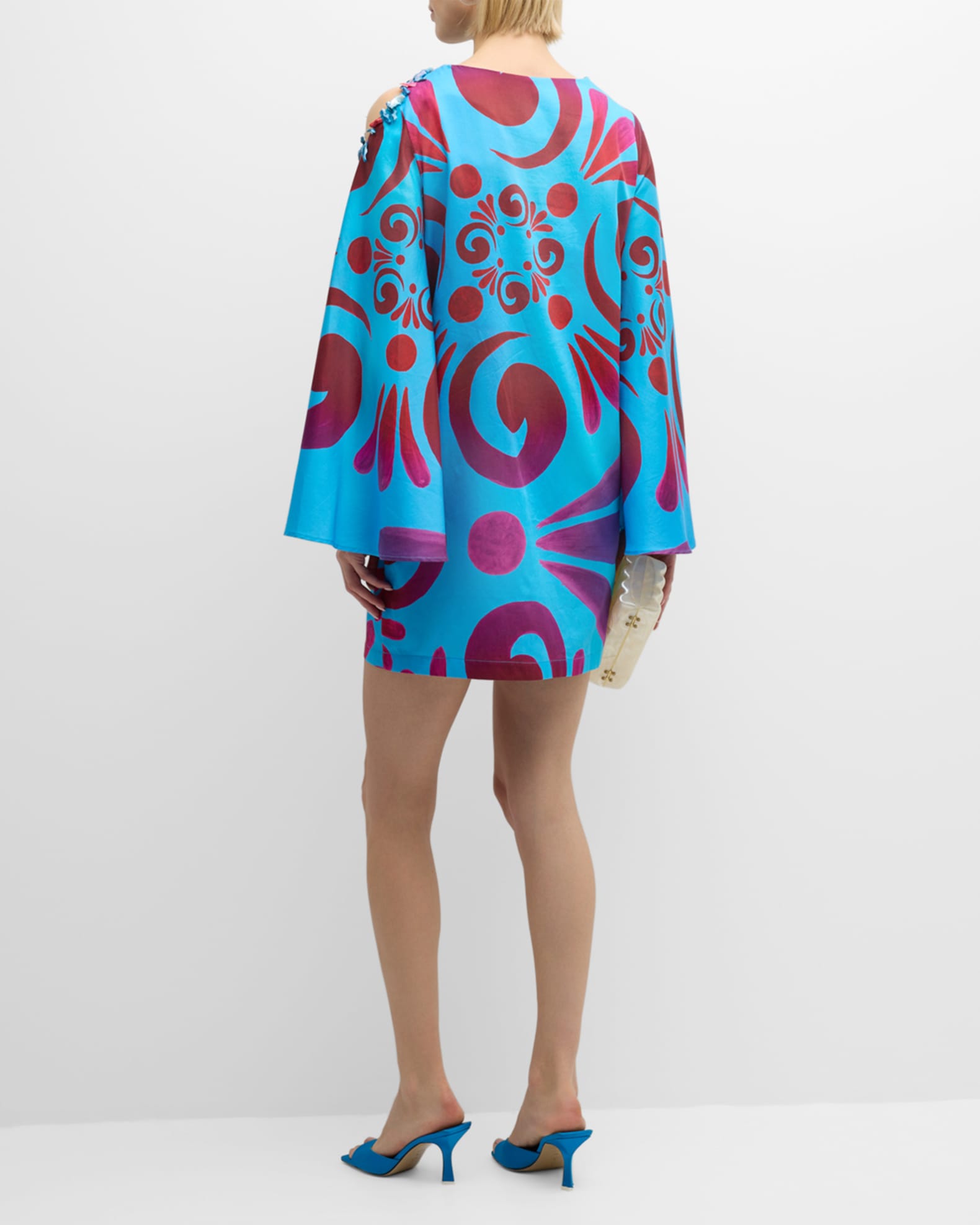 THEMIS Z Kallos Bead-Embellished Flare-Sleeve Mini Dress | Neiman Marcus