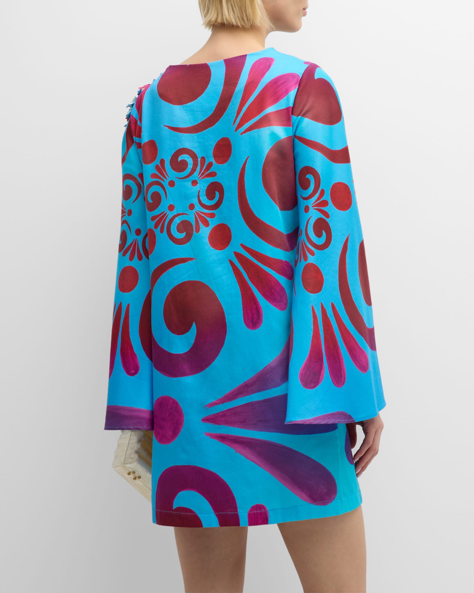 THEMIS Z Kallos Bead-Embellished Flare-Sleeve Mini Dress | Neiman Marcus