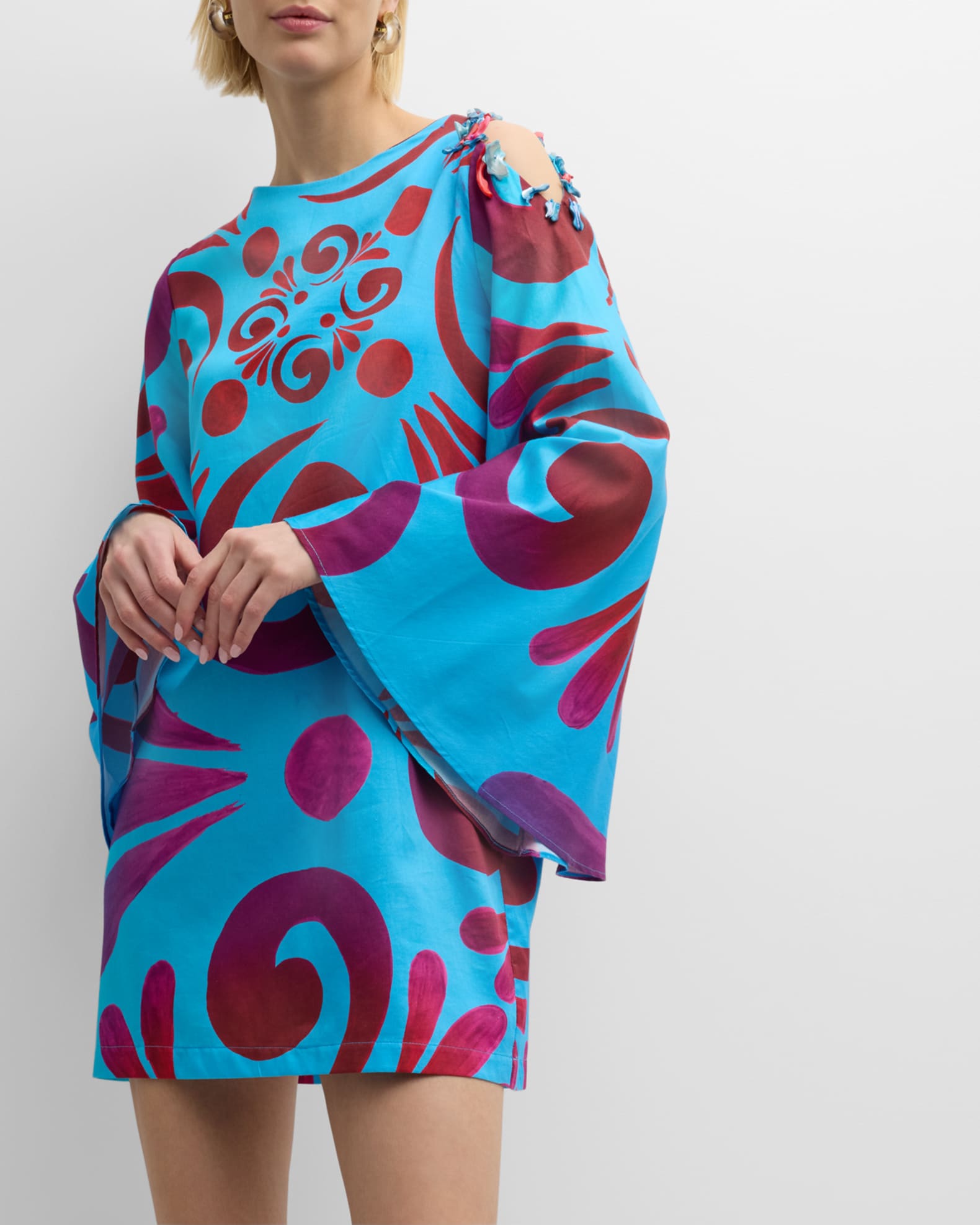 THEMIS Z Kallos Bead-Embellished Flare-Sleeve Mini Dress | Neiman Marcus