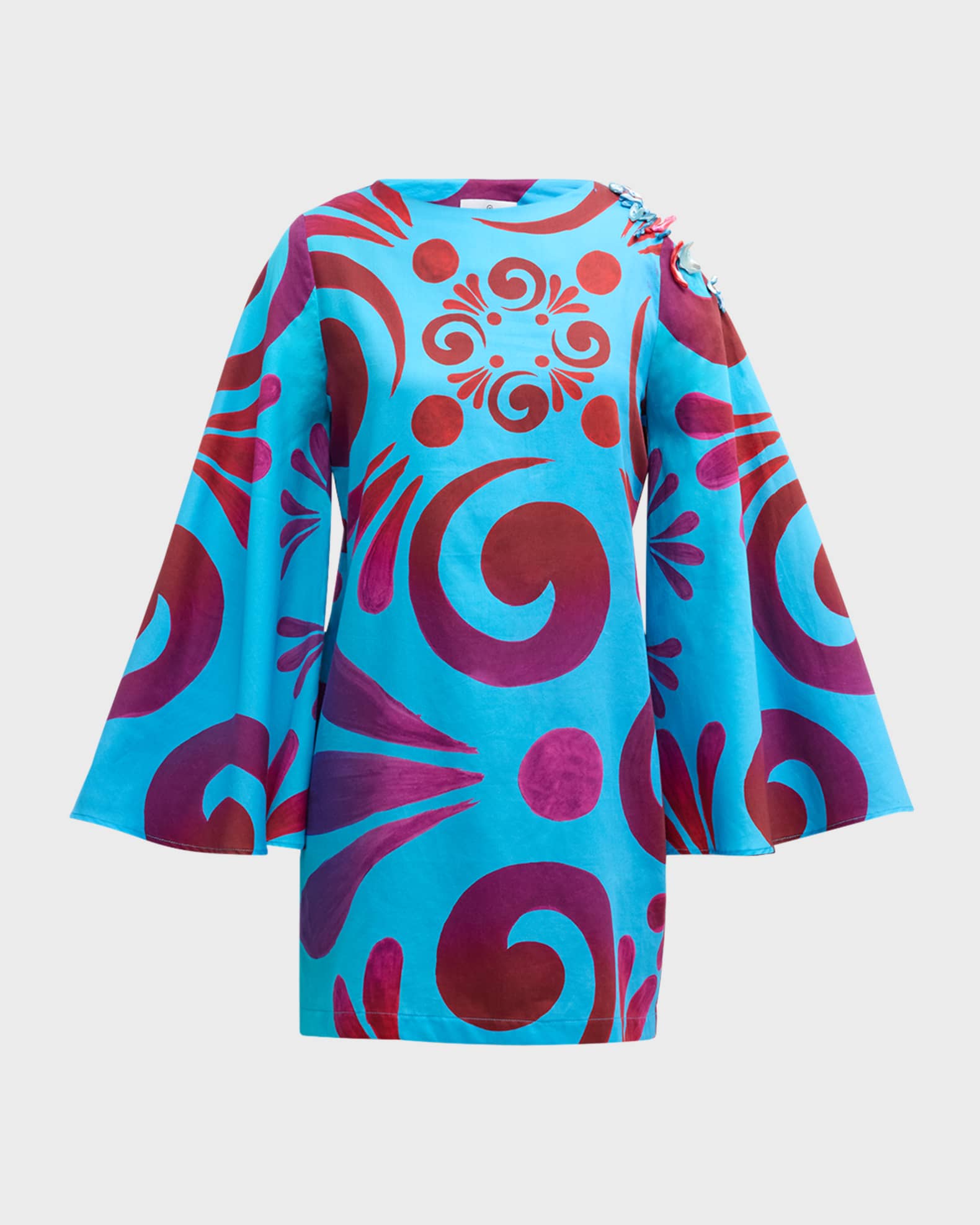 THEMIS Z Kallos Bead-Embellished Flare-Sleeve Mini Dress | Neiman Marcus