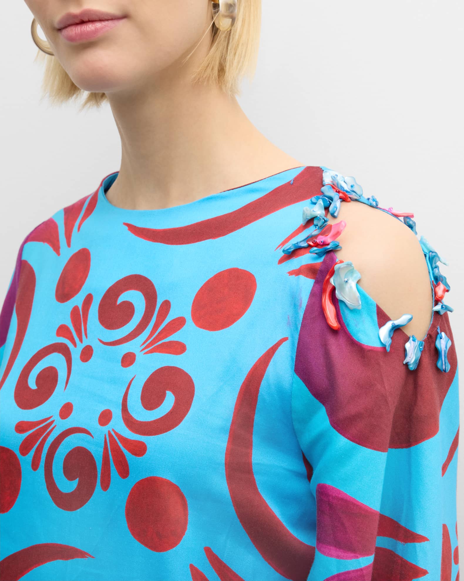 THEMIS Z Kallos Bead-Embellished Flare-Sleeve Mini Dress | Neiman Marcus