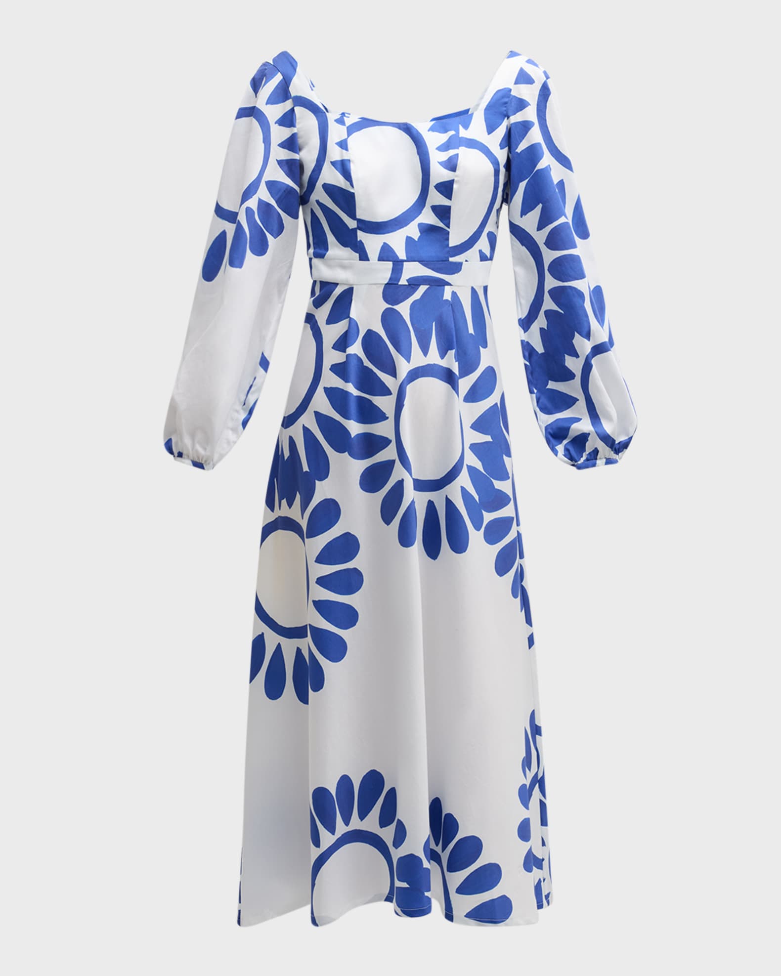THEMIS Z Ino Floral-Print Blouson-Sleeve Midi Dress | Neiman Marcus