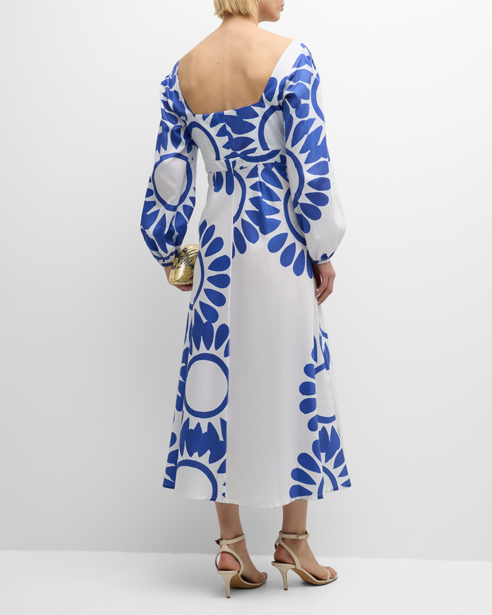 THEMIS Z Ino Floral-Print Blouson-Sleeve Midi Dress | Neiman Marcus