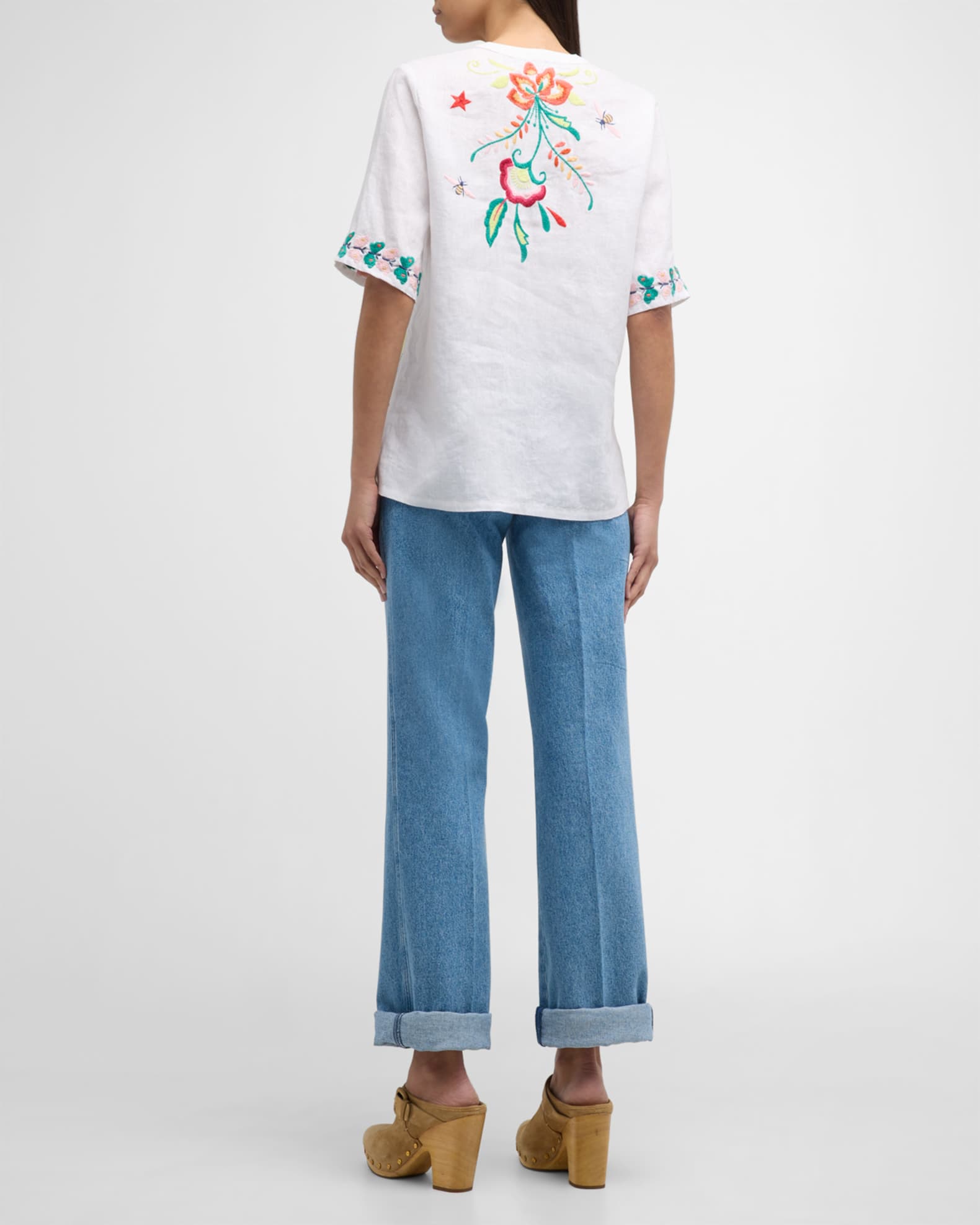 Johnny Was Averi Floral-Embroidered Linen Top | Neiman Marcus