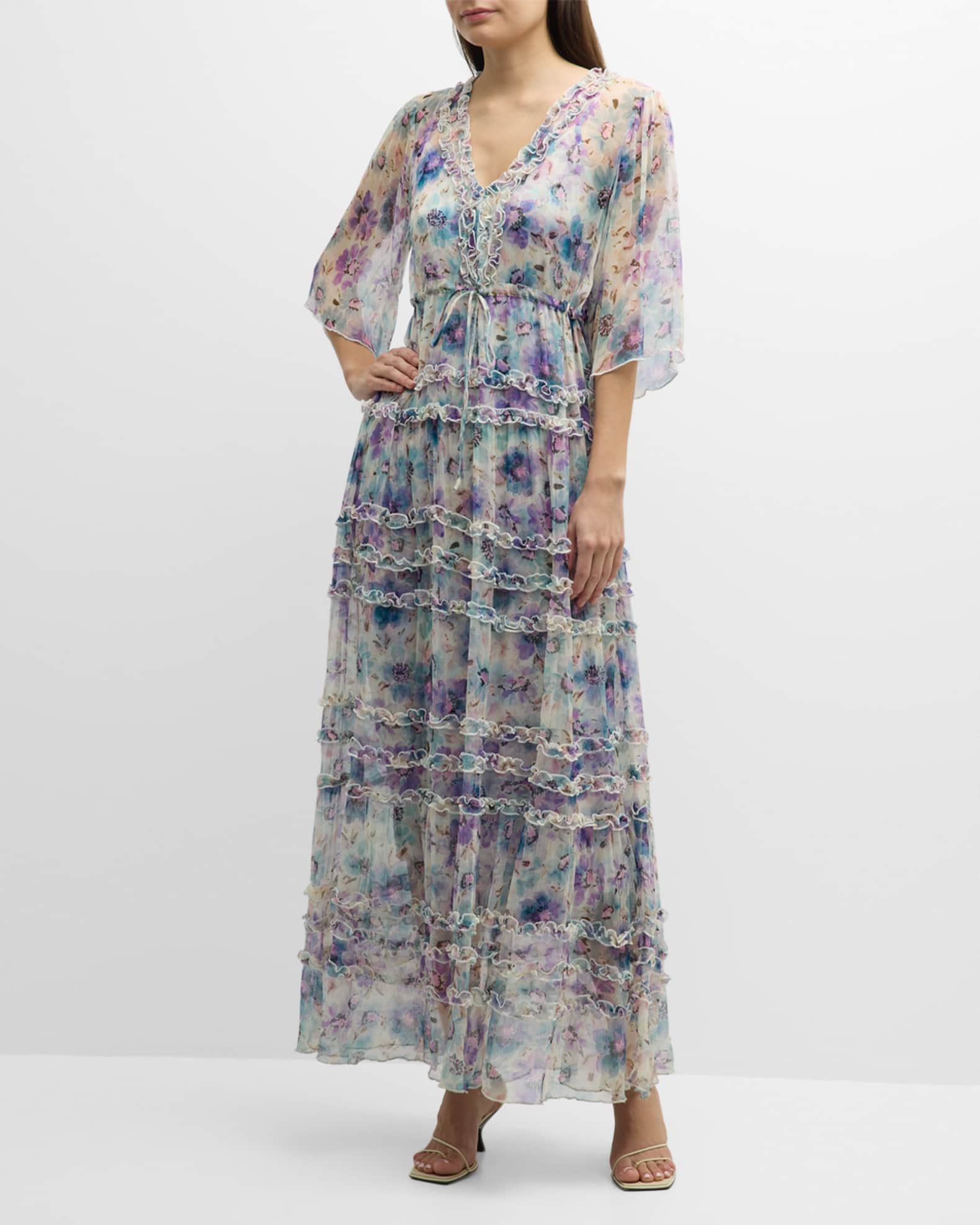Johnny Was Glinda Tiered Floral-Print Ruffle Maxi Dress | Neiman Marcus