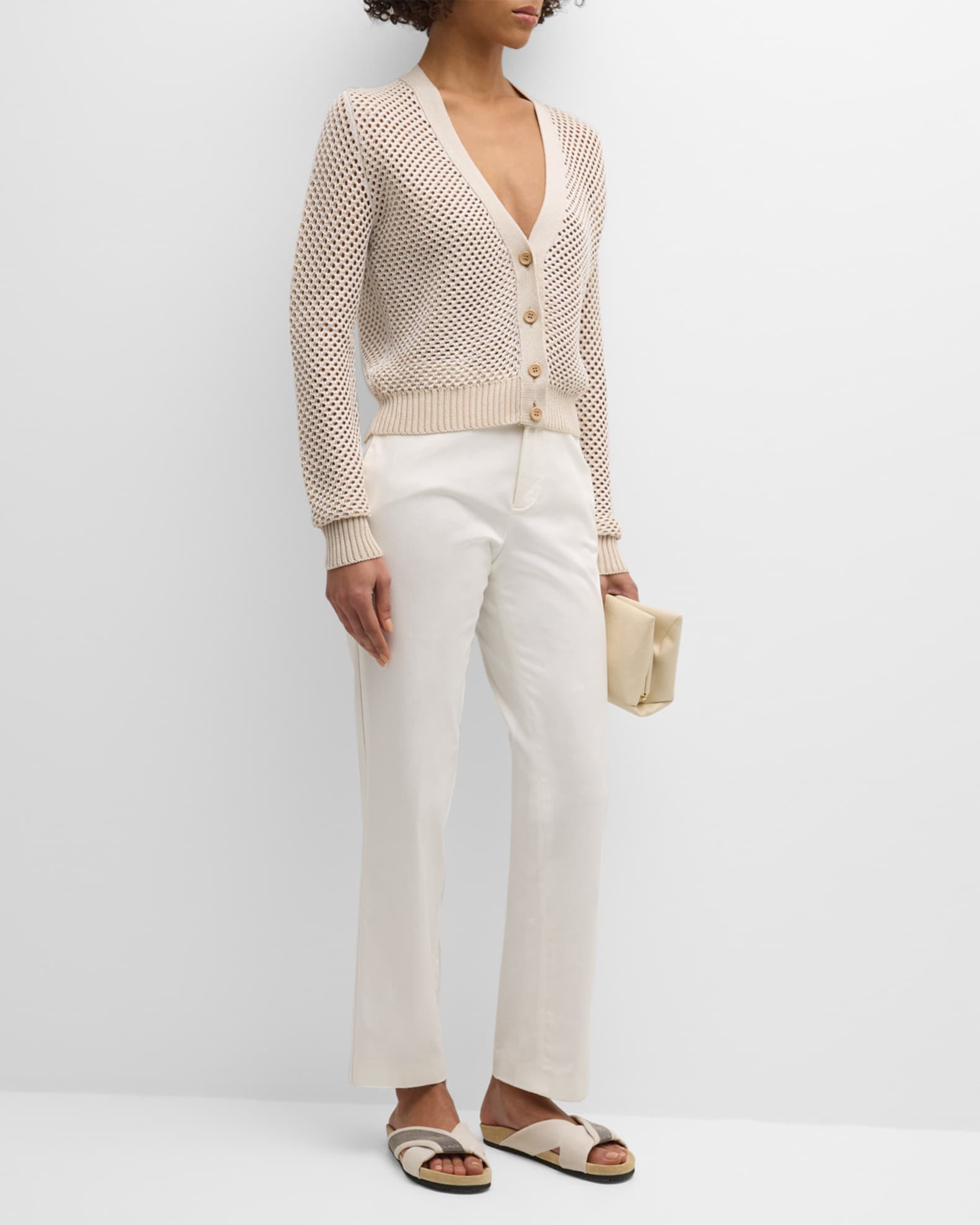 FABIANA FILIPPI Button-Down Open-Stitch Knit Cardigan | Neiman Marcus