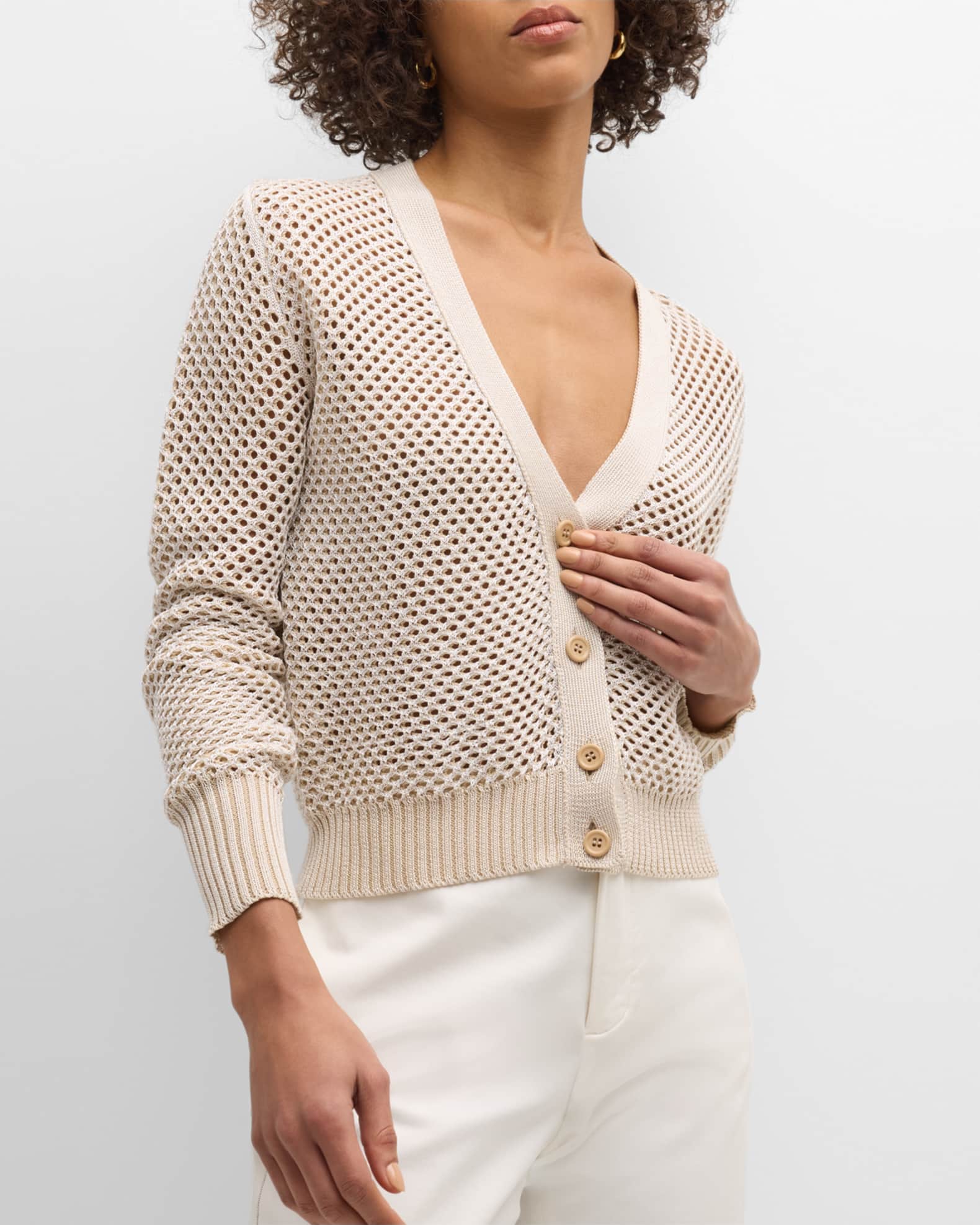 FABIANA FILIPPI Button-Down Open-Stitch Knit Cardigan | Neiman Marcus