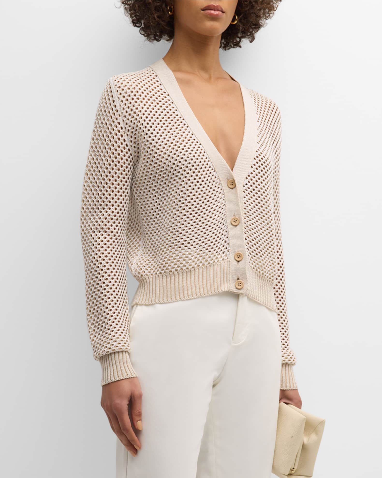 FABIANA FILIPPI Button-Down Open-Stitch Knit Cardigan | Neiman Marcus