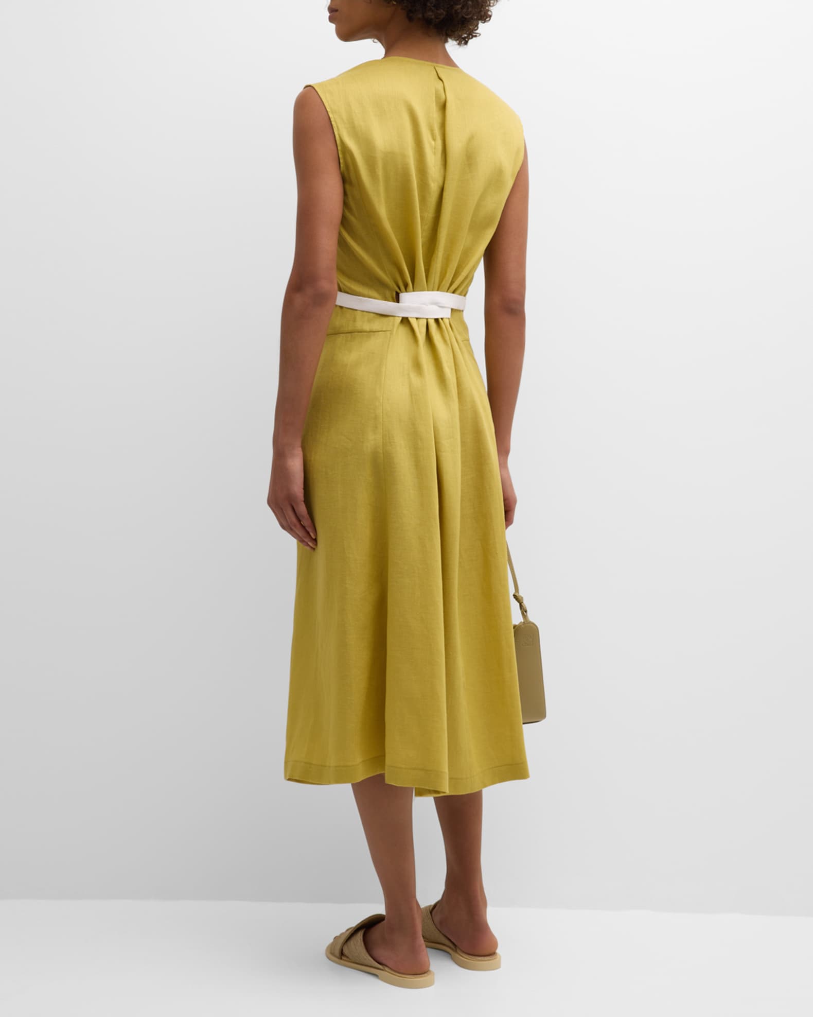 FABIANA FILIPPI Sleeveless Belted Linen Midi Wrap Dress | Neiman Marcus
