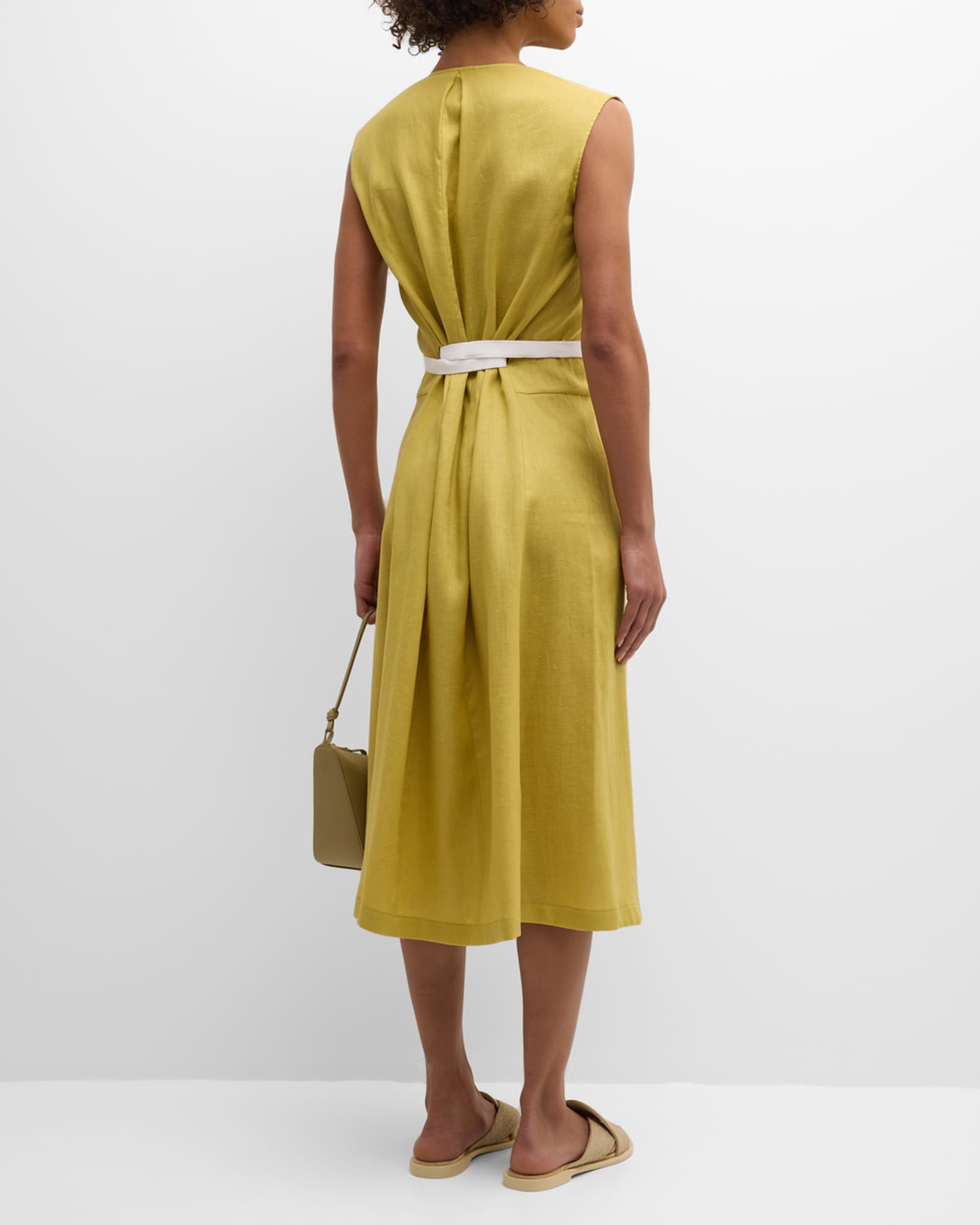 FABIANA FILIPPI Sleeveless Belted Linen Midi Wrap Dress | Neiman Marcus