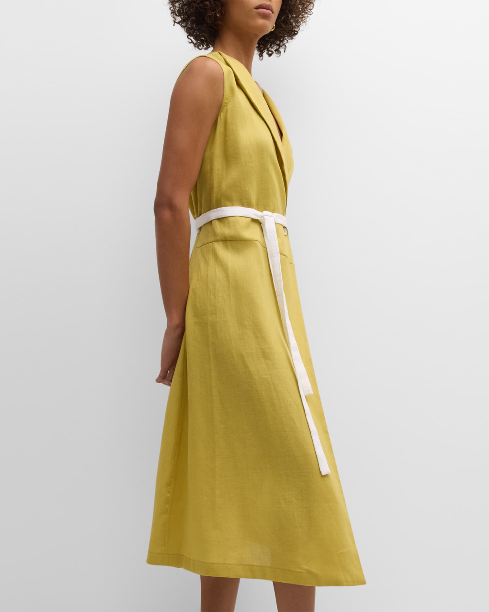 FABIANA FILIPPI Sleeveless Belted Linen Midi Wrap Dress | Neiman Marcus