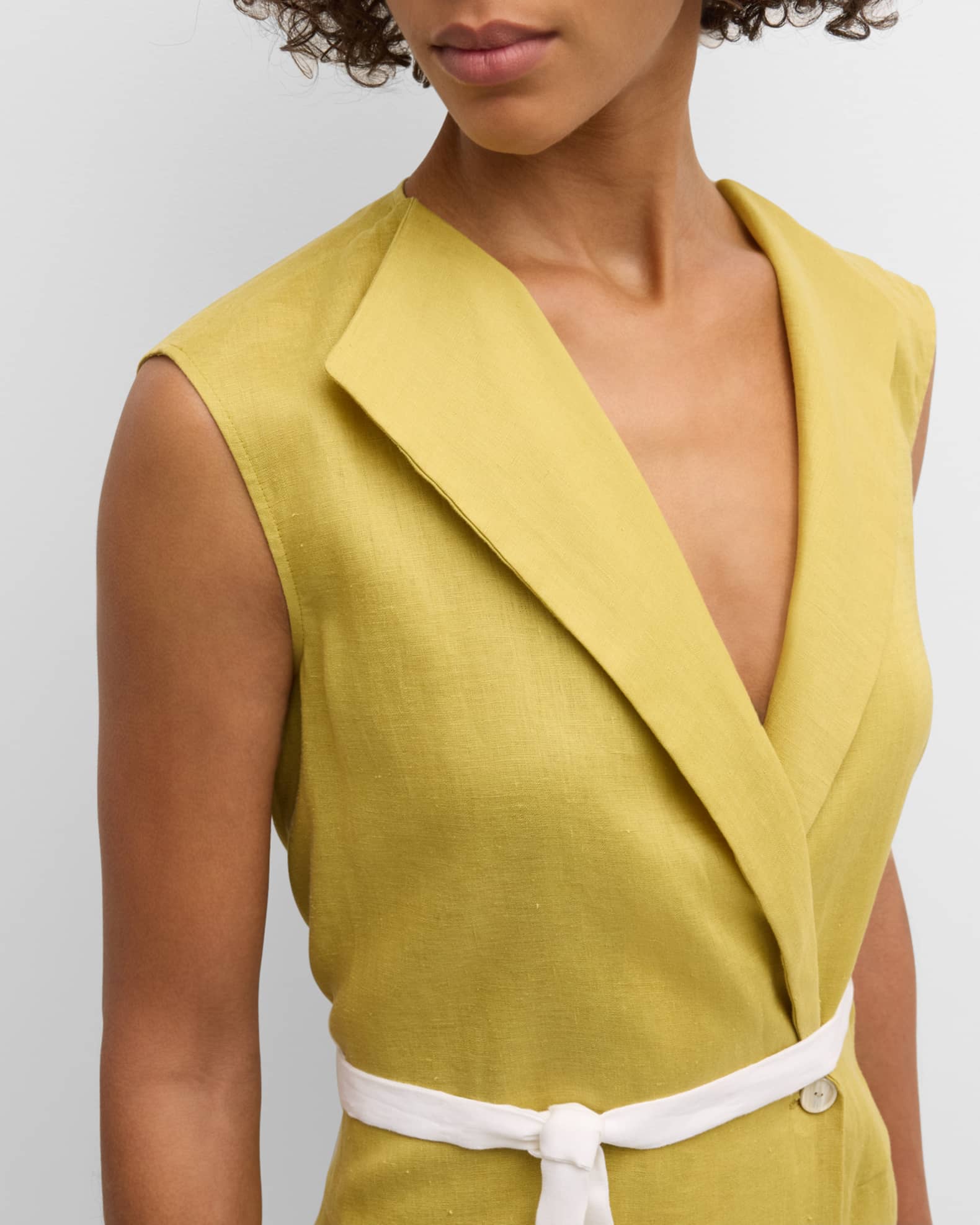 FABIANA FILIPPI Sleeveless Belted Linen Midi Wrap Dress | Neiman Marcus