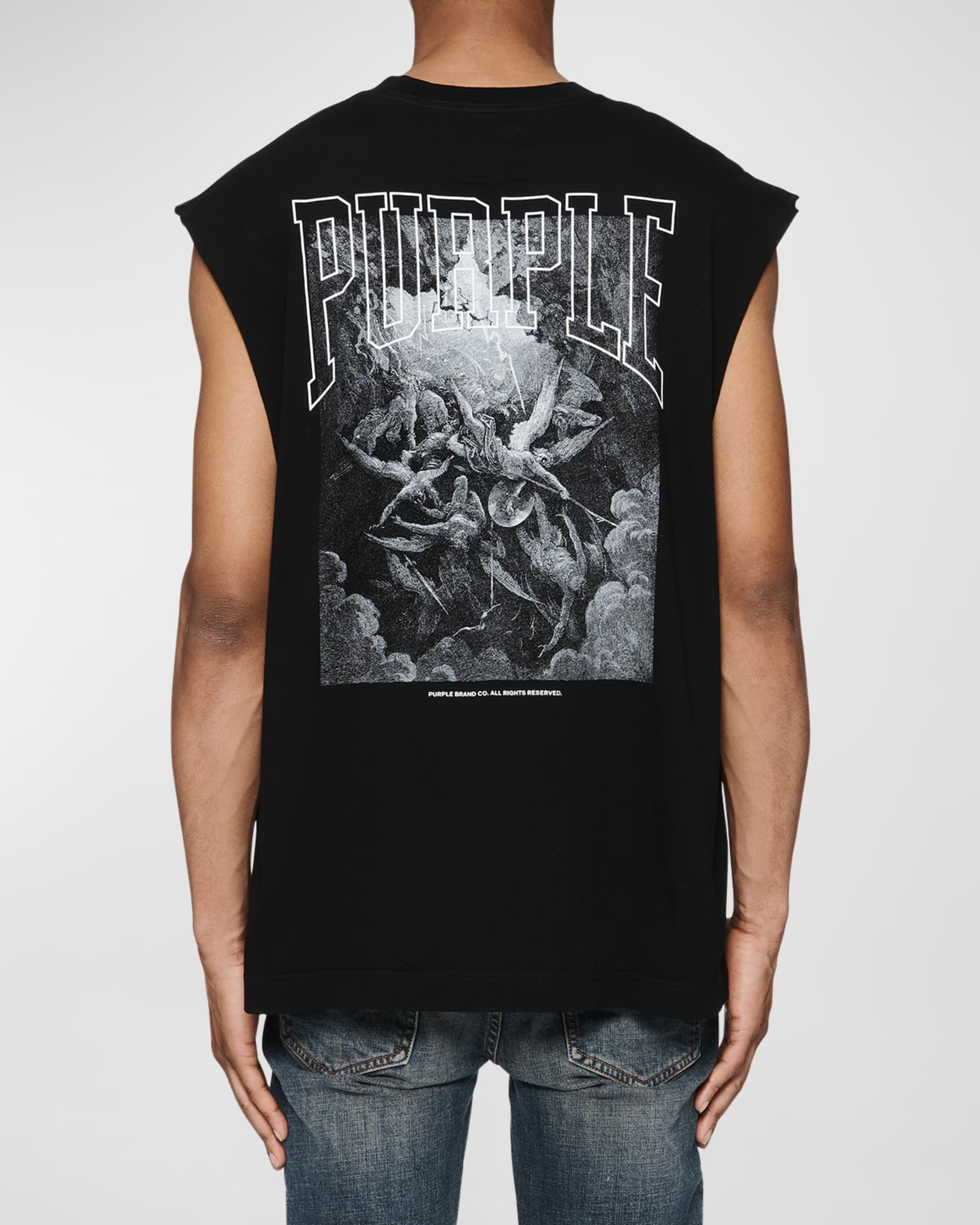 PURPLE Men's Oversized Cutoff Graphic T-Shirt | Neiman Marcus