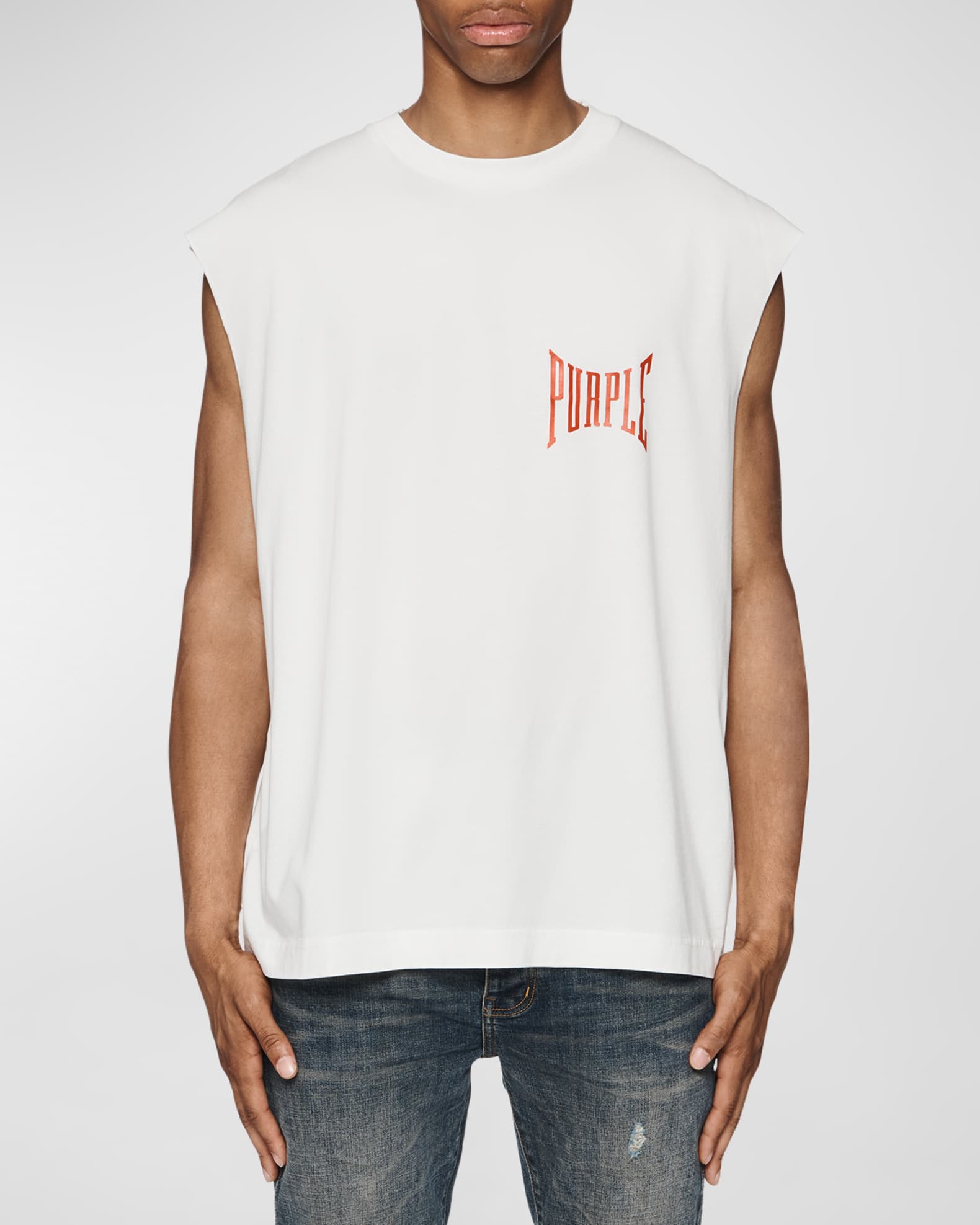 PURPLE Men's Oversized Cutoff T-Shirt | Neiman Marcus