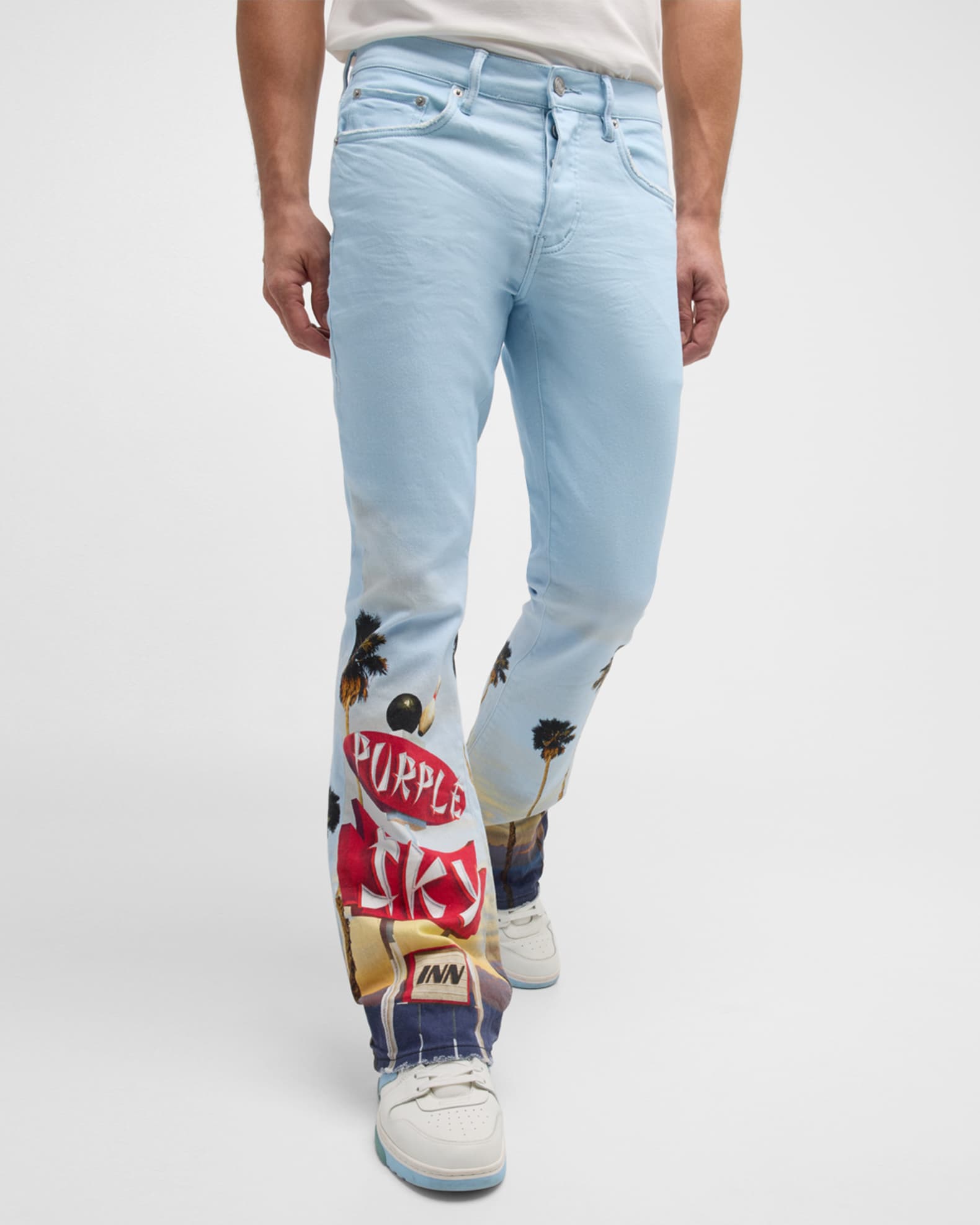 PURPLE Men's PURPLE x Blue Sky P004 Printed Flare Jeans | Neiman Marcus