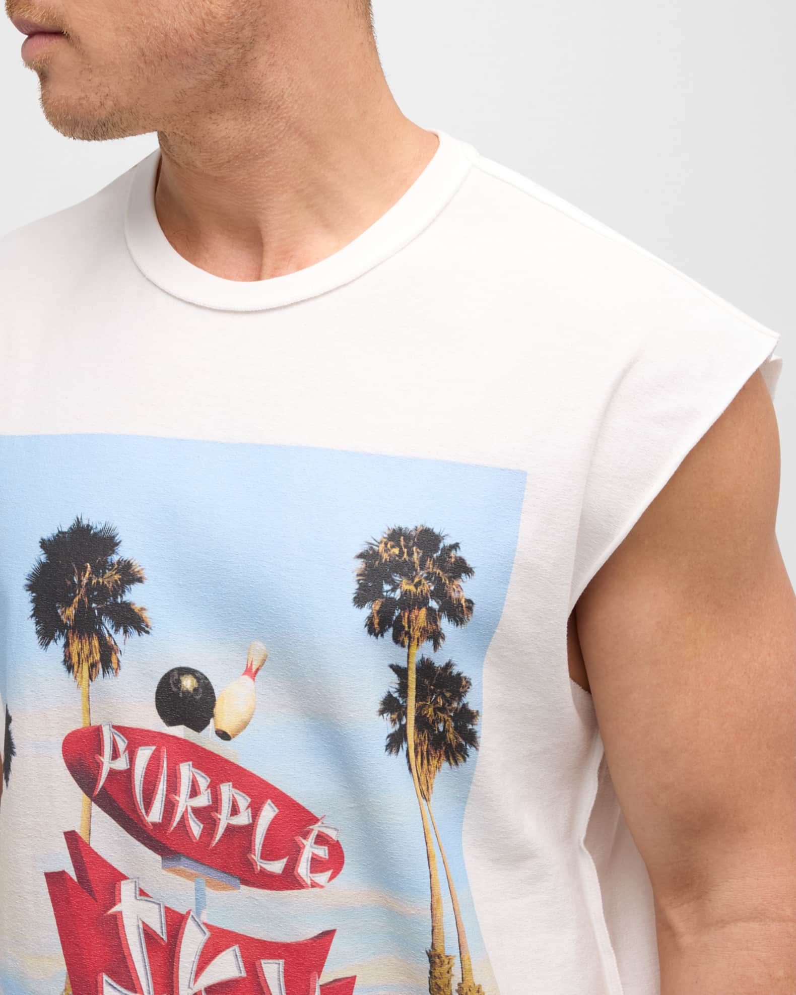 PURPLE x Blue Sky Men's Printed Muscle Top | Neiman Marcus