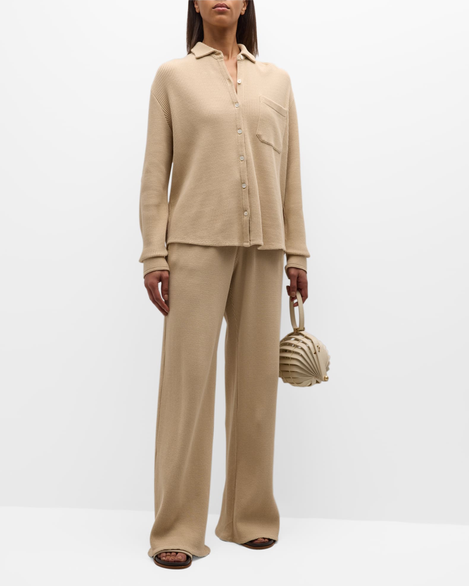 ATM Anthony Thomas Melillo Waffle-Knit Wide-Leg Drawstring Pants ...