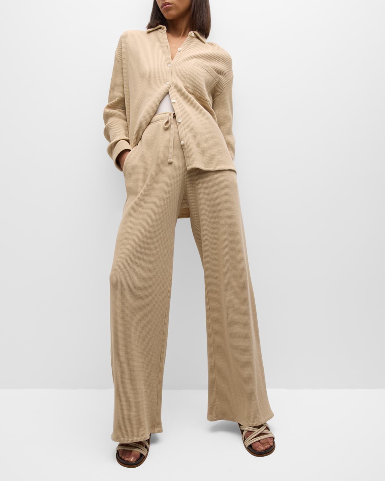 ATM Anthony Thomas Melillo Waffle-Knit Wide-Leg Drawstring Pants ...