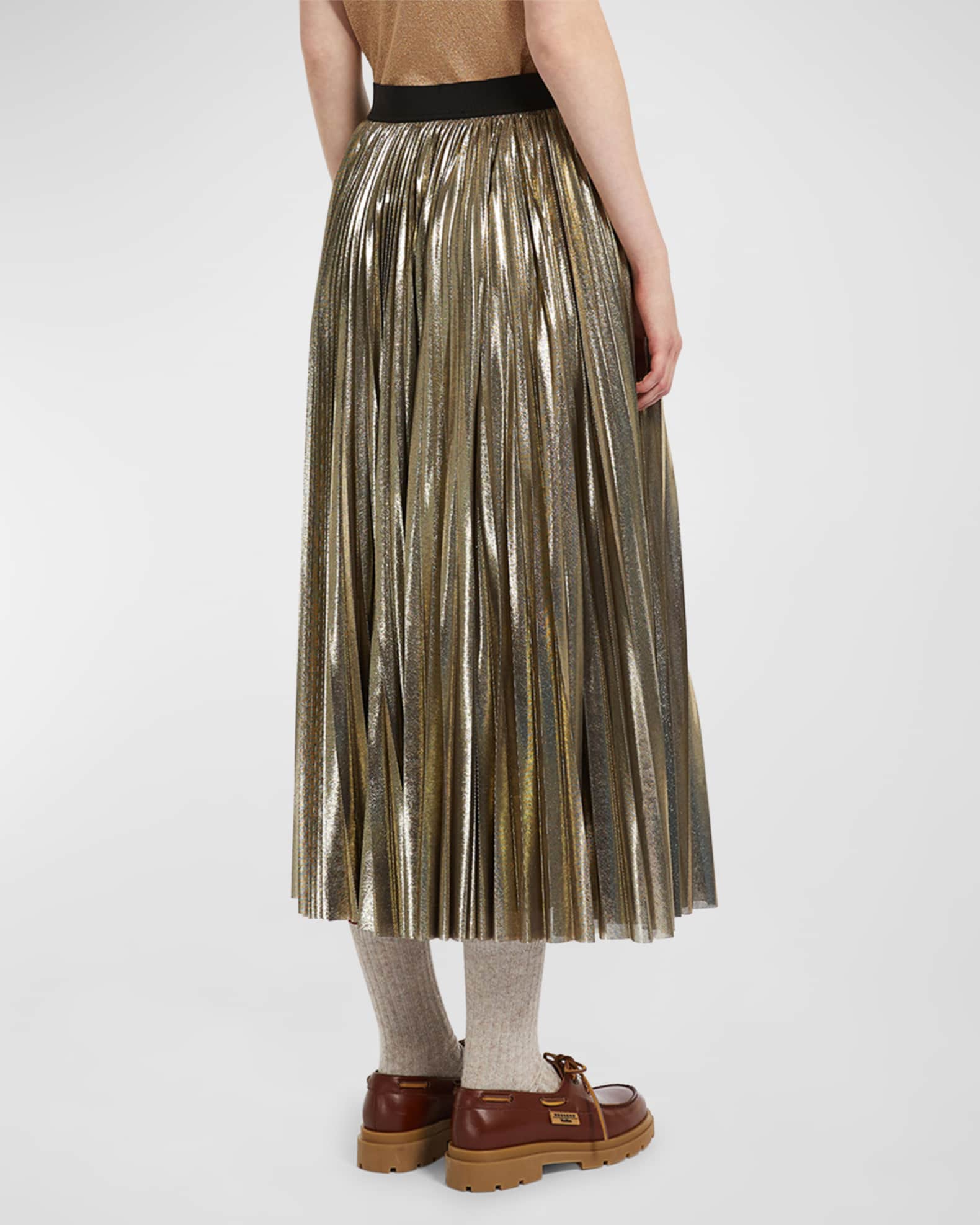 Weekend Max Mara Nurra Pleated Metallic A-Line Midi Skirt | Neiman Marcus