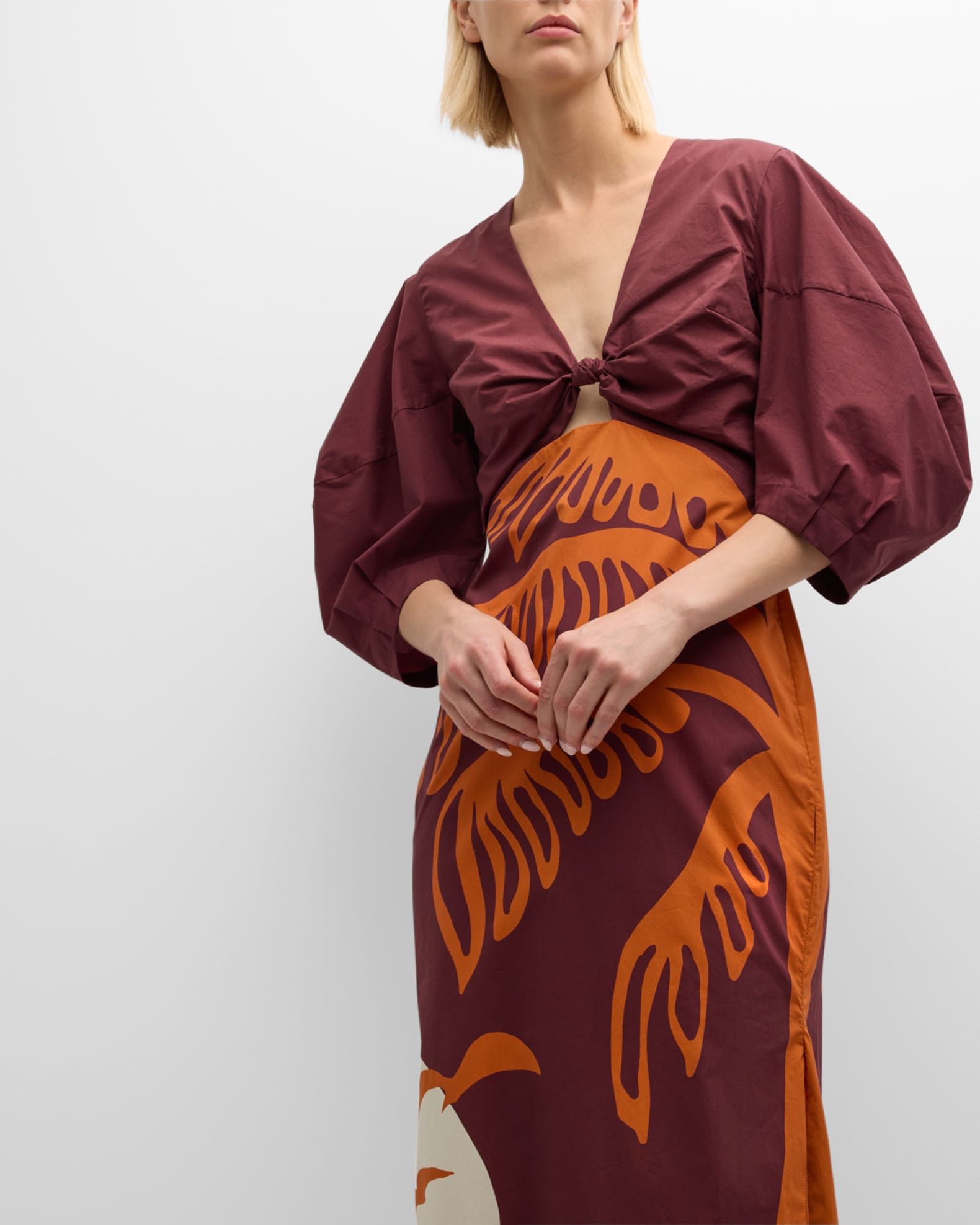 Cala de la Cruz Gaia Organic Cotton Knotted Puff-Sleeve Sheath Dress ...