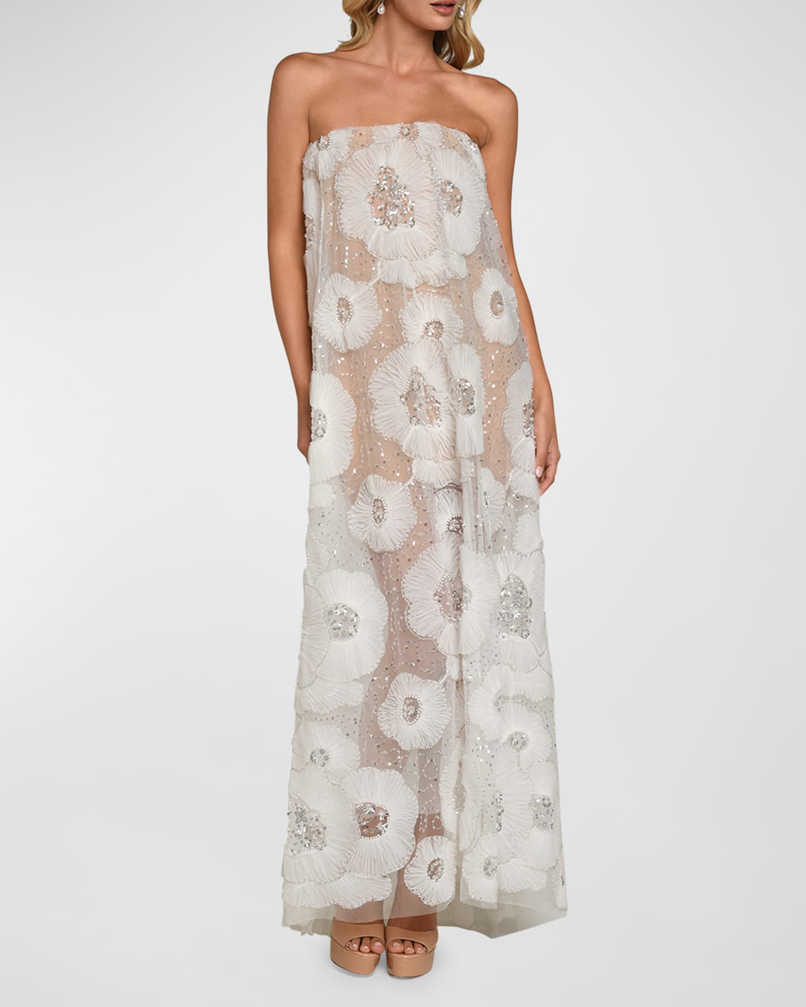 HELSI Margot Strapless Beaded Floral Tulle Gown | Neiman Marcus