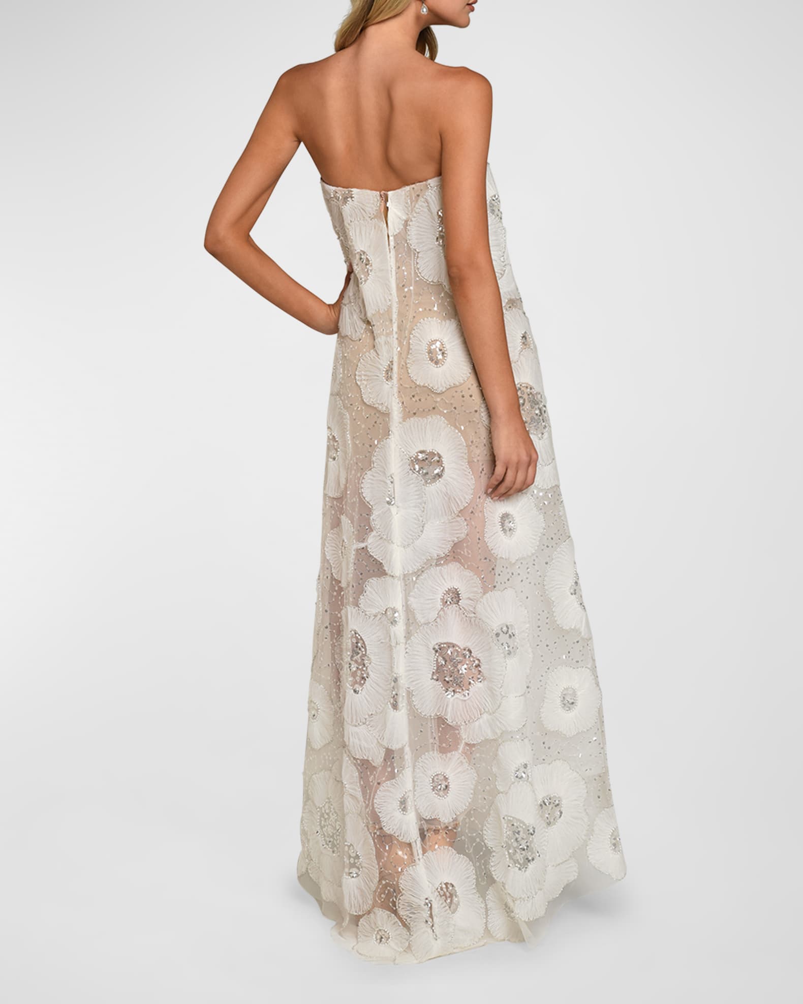 HELSI Margot Strapless Beaded Floral Tulle Gown | Neiman Marcus