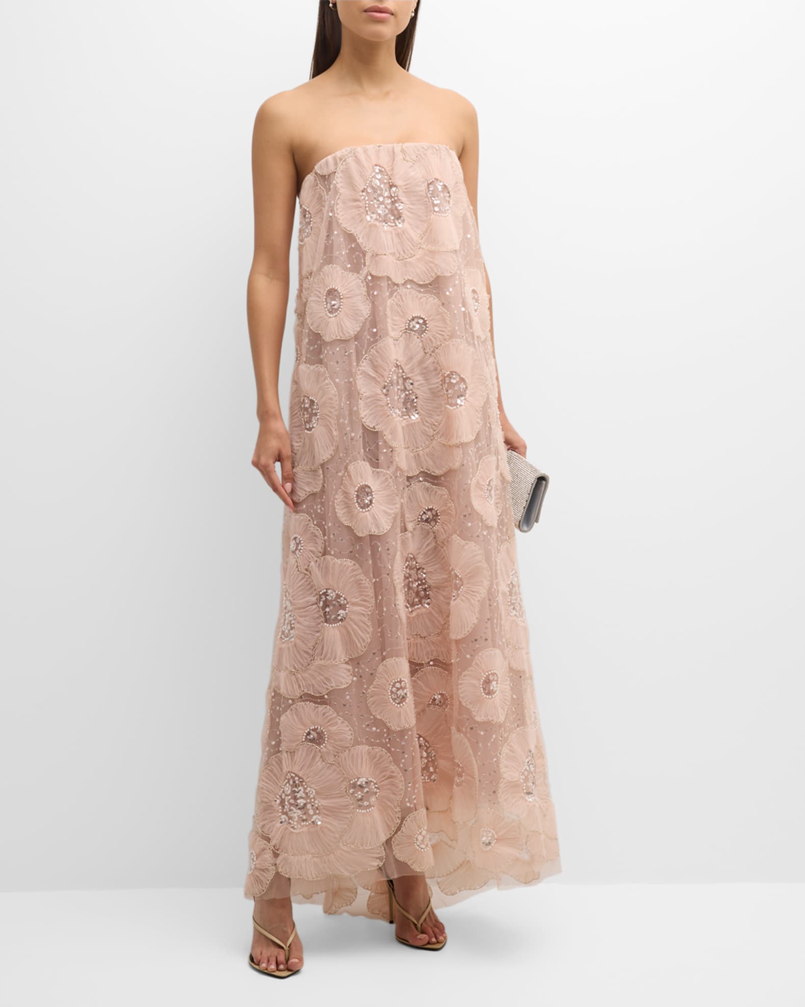 HELSI Margot Strapless Beaded Floral Tulle Gown | Neiman Marcus