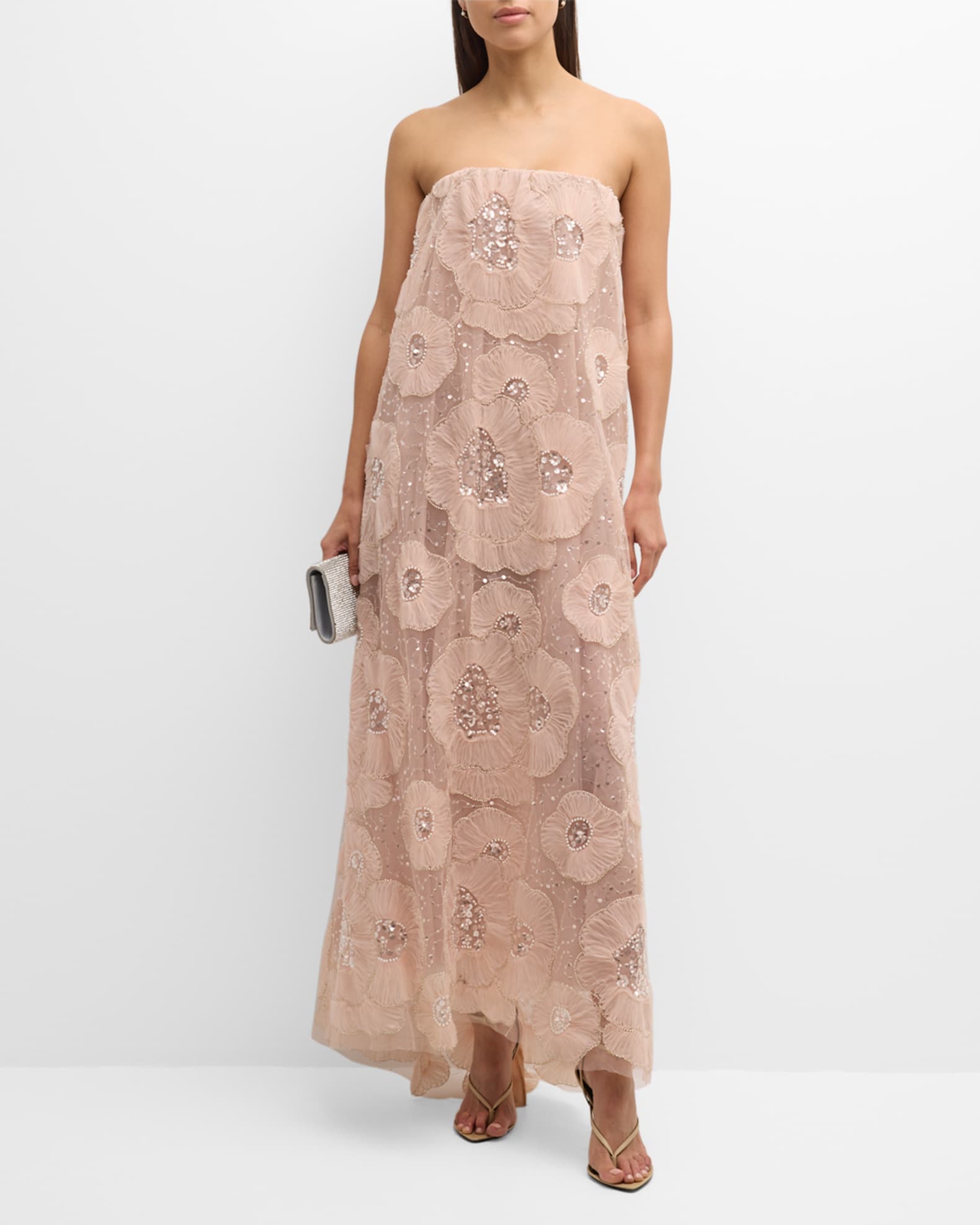 HELSI Margot Strapless Beaded Floral Tulle Gown | Neiman Marcus
